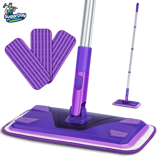 SUGARDAY Microfiber Wet Flat Mops for Floors with 3 Washable Mop Pad ...