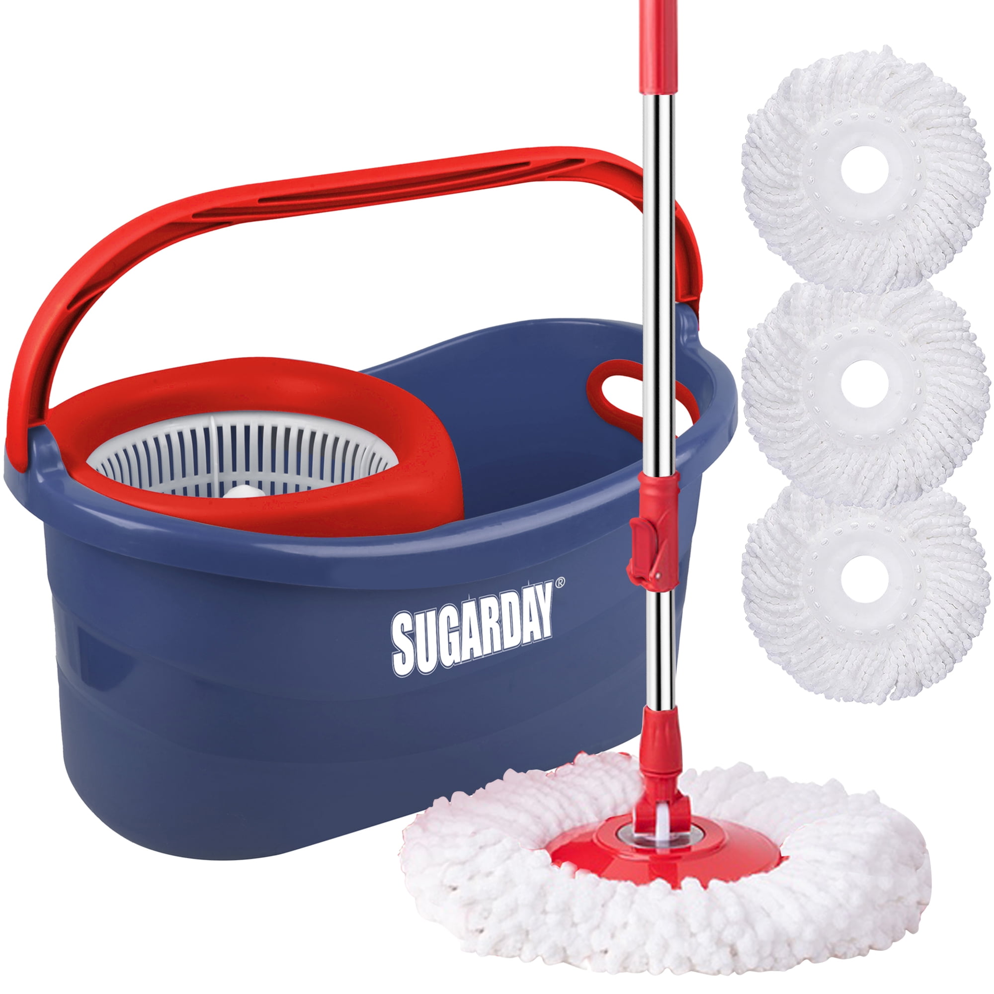 SUGARDAY Spin Mop and Bucket System with Wringer Set for Floors Blue ...