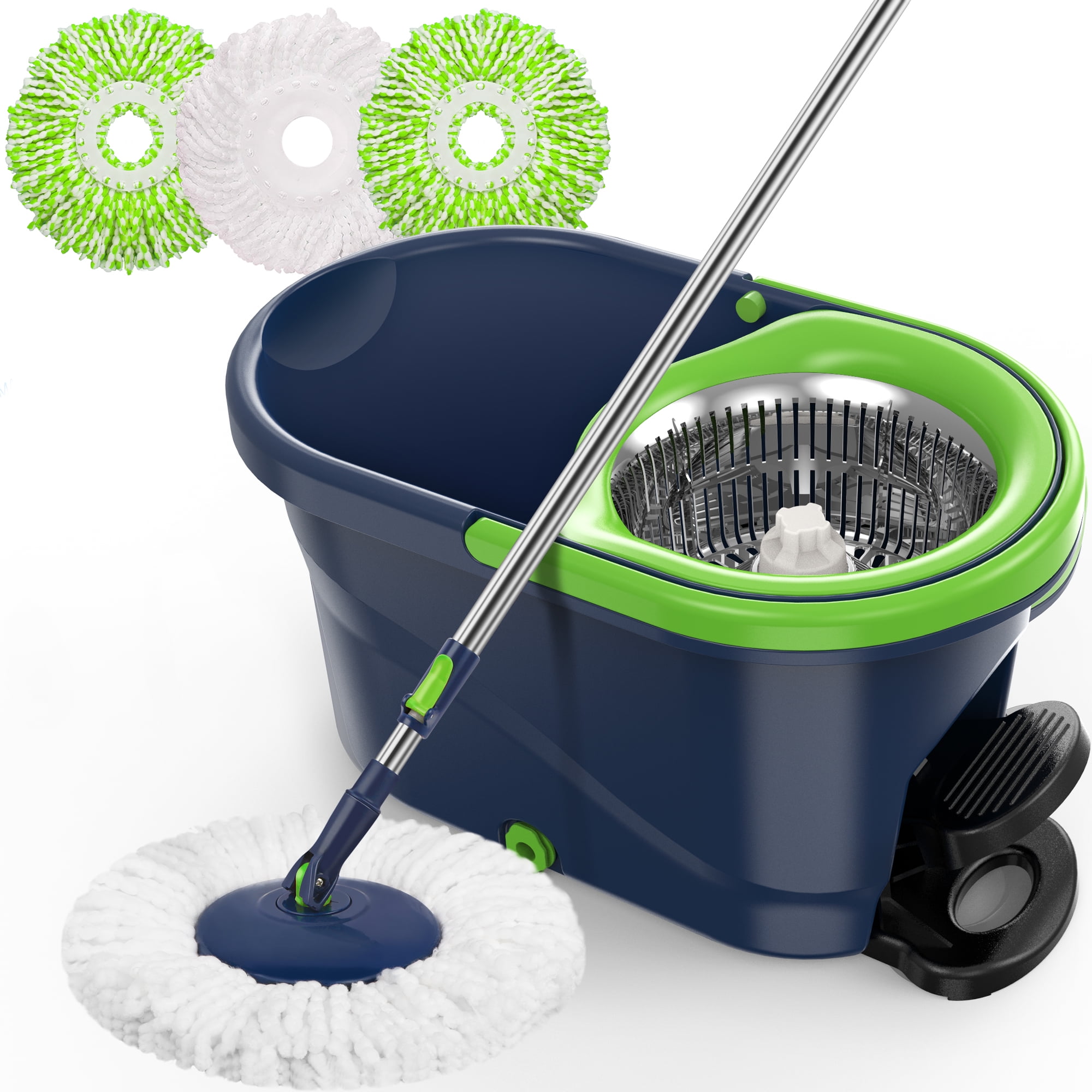 SUGARDAY Heavy Duty Spin Mop and Bucket with Built-In Scrub Wringer ...