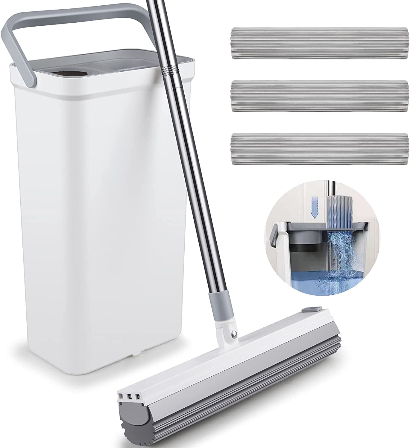 SUGARDAY Sponge Mop Set with Squeeze System - Wet Mop with 3 PVA Heads ...