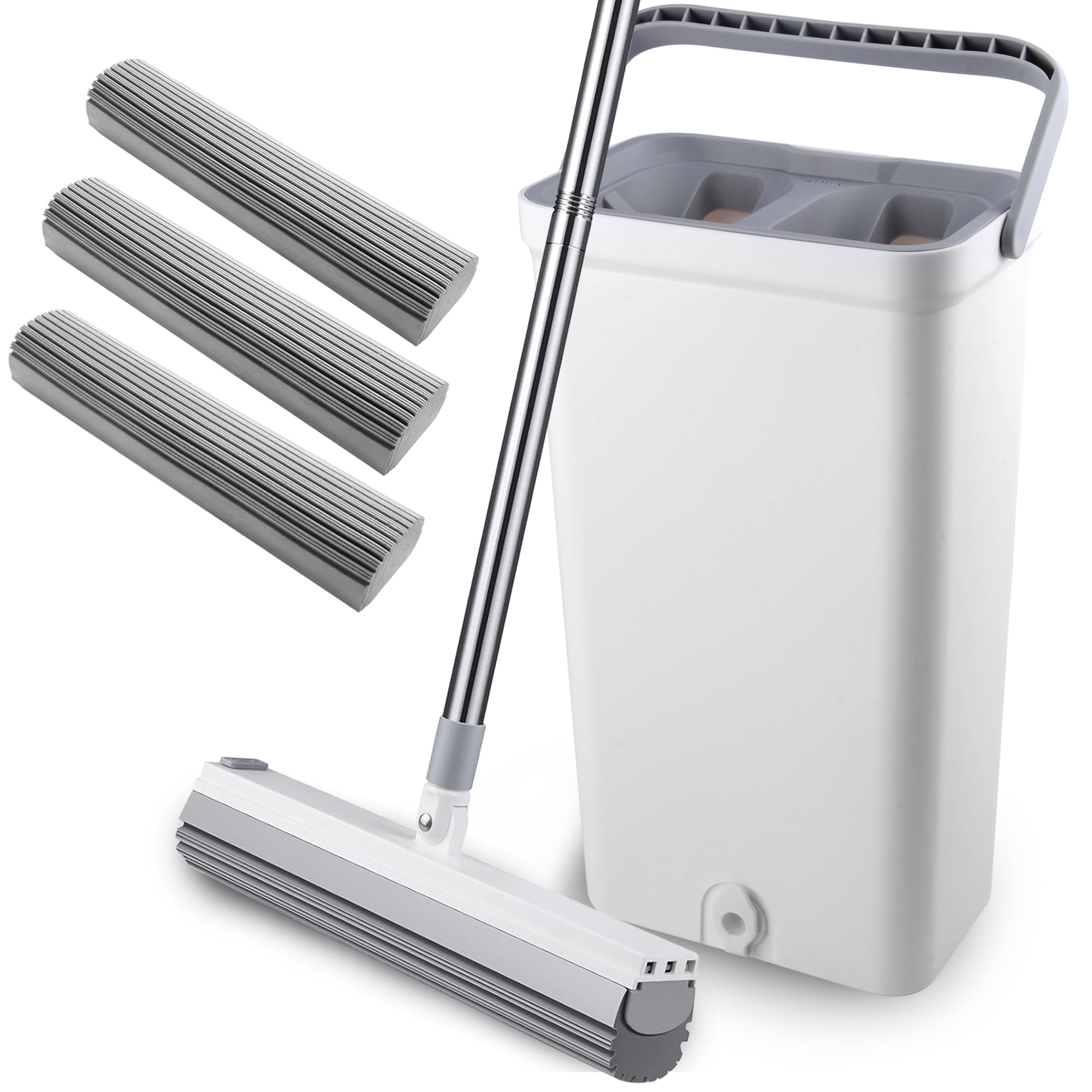 SUGARDAY Sponge Mop and Bucket Set with Wringer - Floor Wet Mop with 3 ...