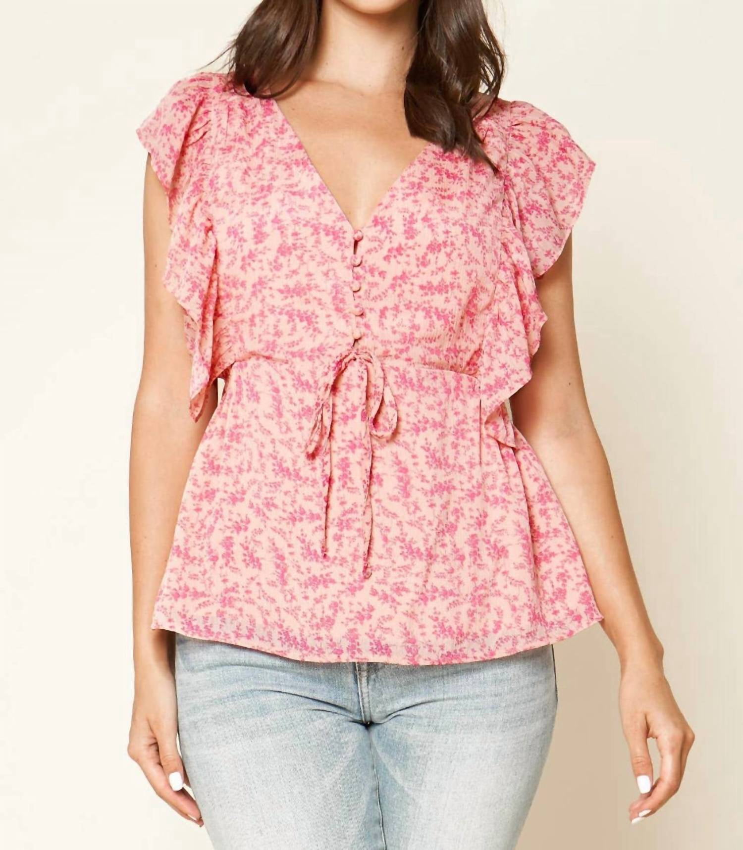 SUGARLIPS Button Floral Ruffle Top - Walmart.com