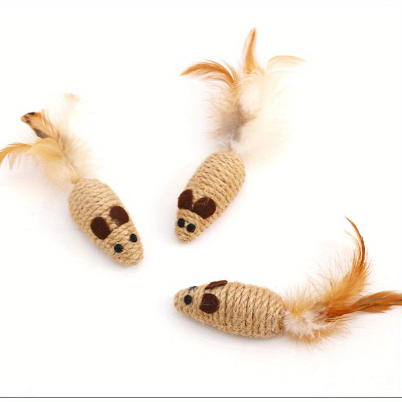 SUGARMOM 3pcs Interactive Cat Toy Mice with Crinkle Hemp Rope & Chicken ...