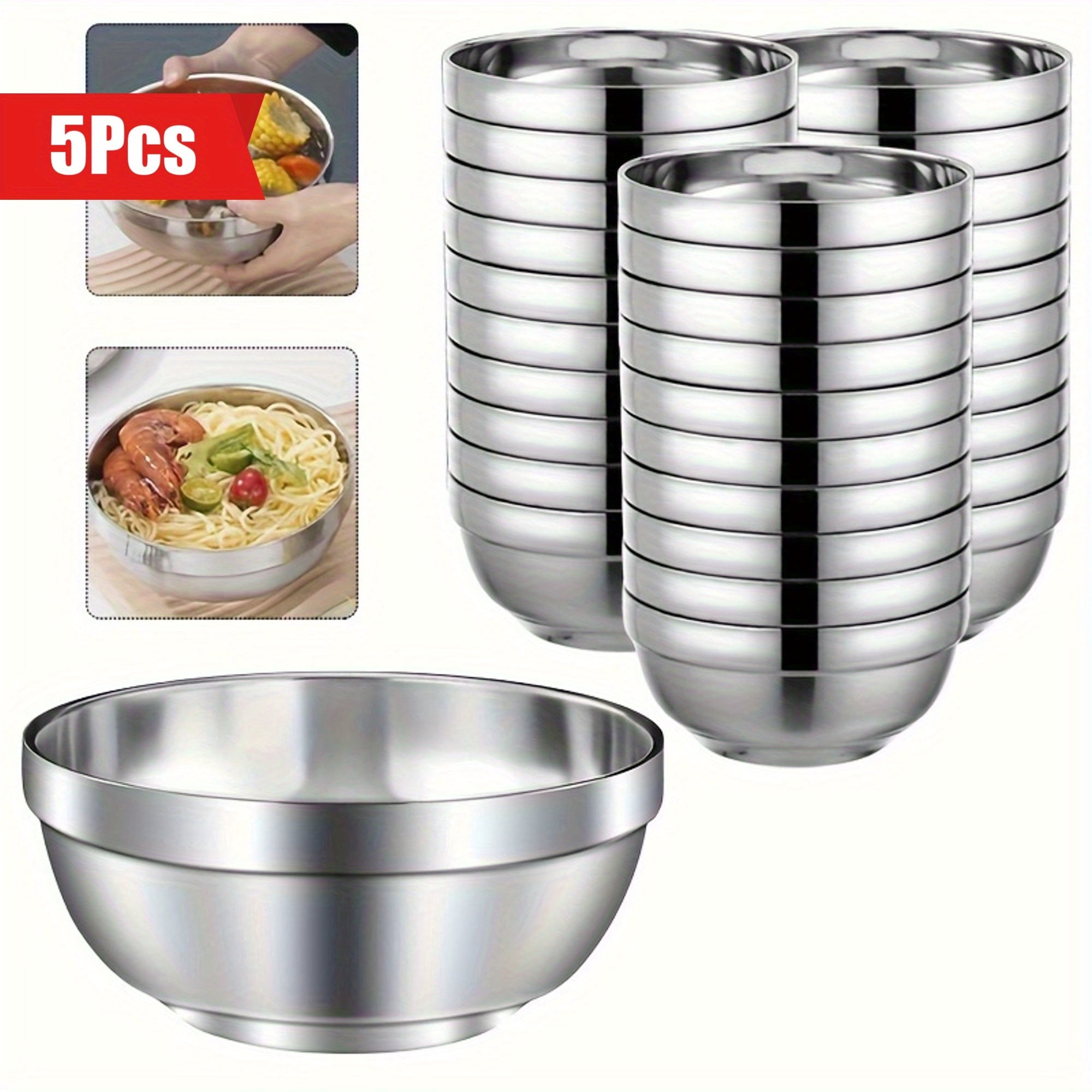 SUGARMOM 5-Piece 304 Stainless Steel Nesting Bowl Set - Double-Walled ...