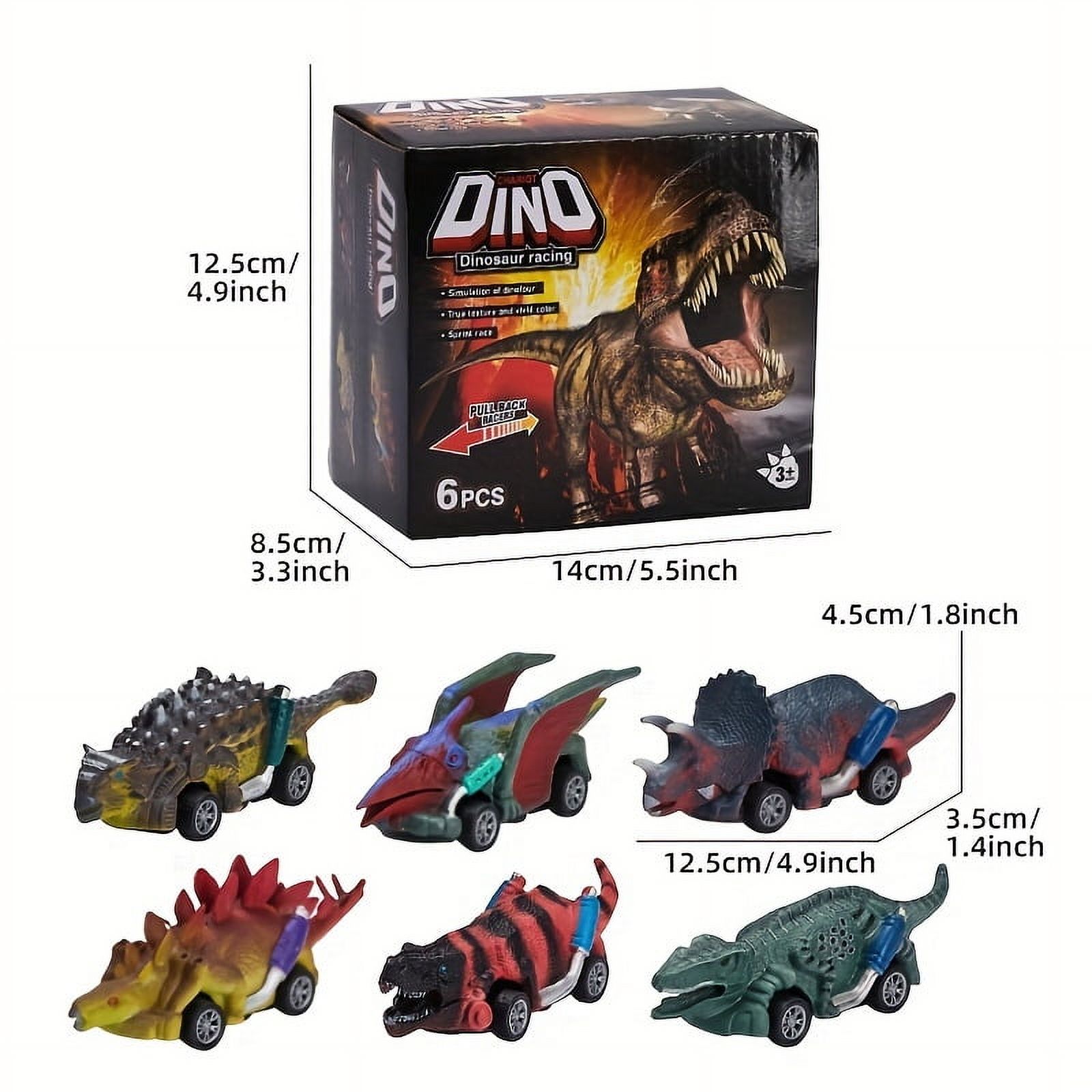 SUGARMOM DINO RACER 6-Pack of Dinosaur Toy Pull-Back Cars - ABS Resin ...