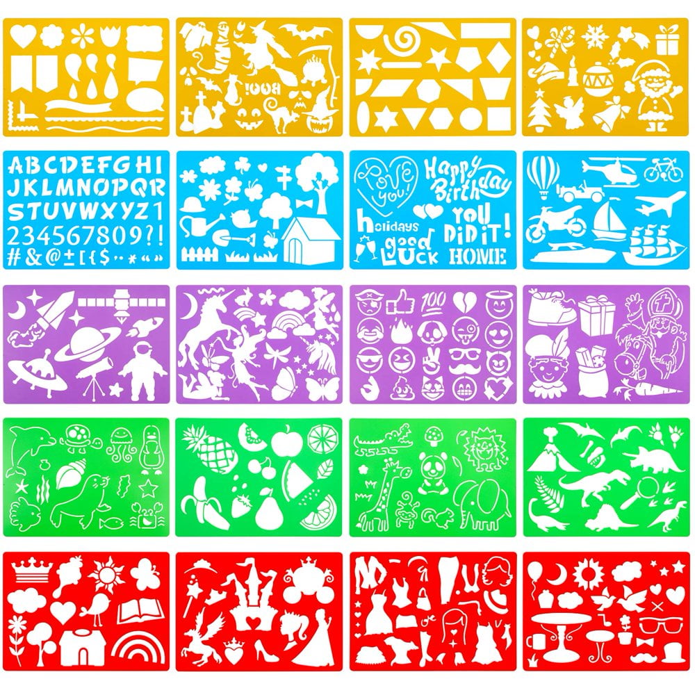 SUGARMOM Drawing Stencils Set for Kids 20 Pcs Painting Stencil Kit 300 ...