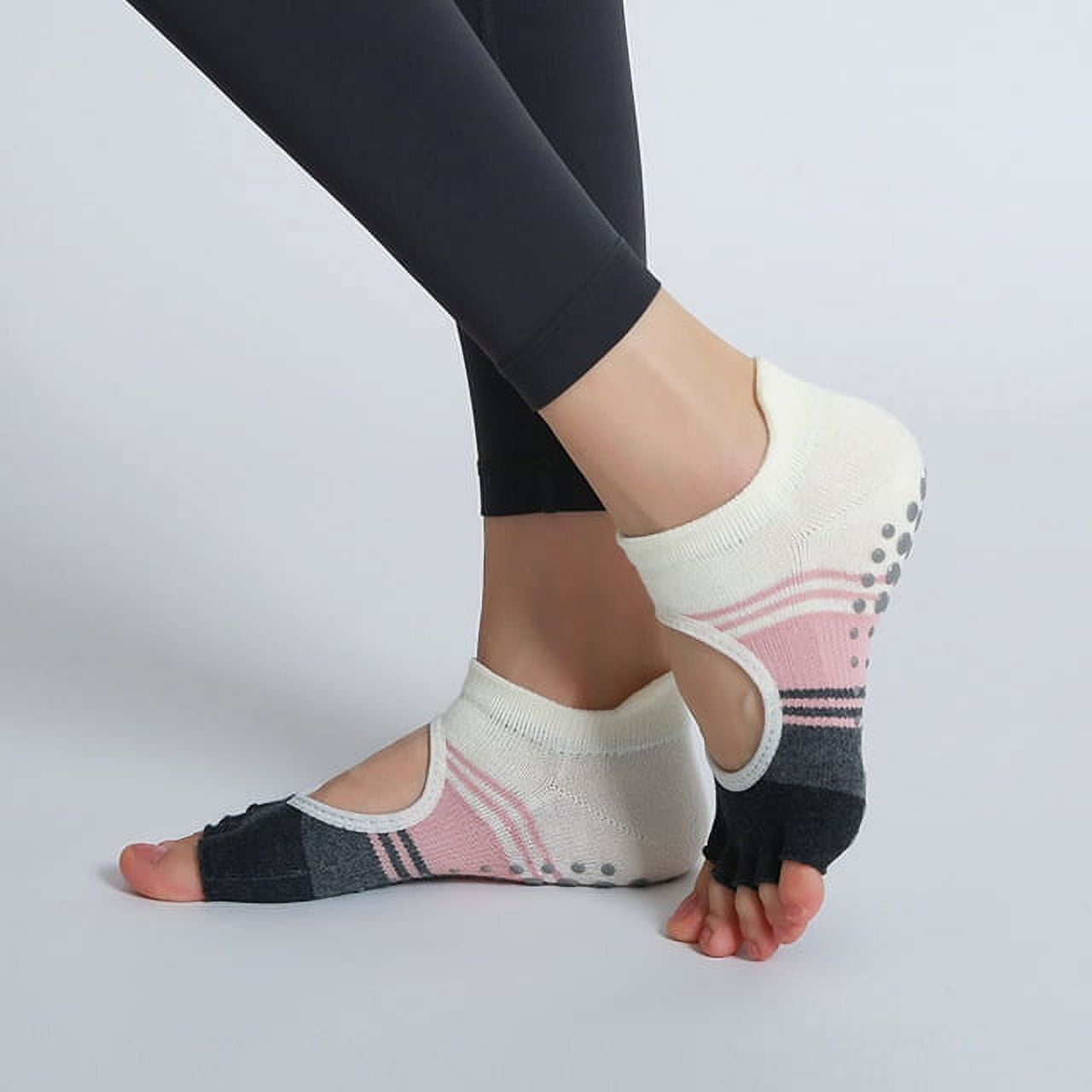 SUGARMOM Five Toed Yoga Socks Women Dot Silicone Non Slip Patchwork Low ...