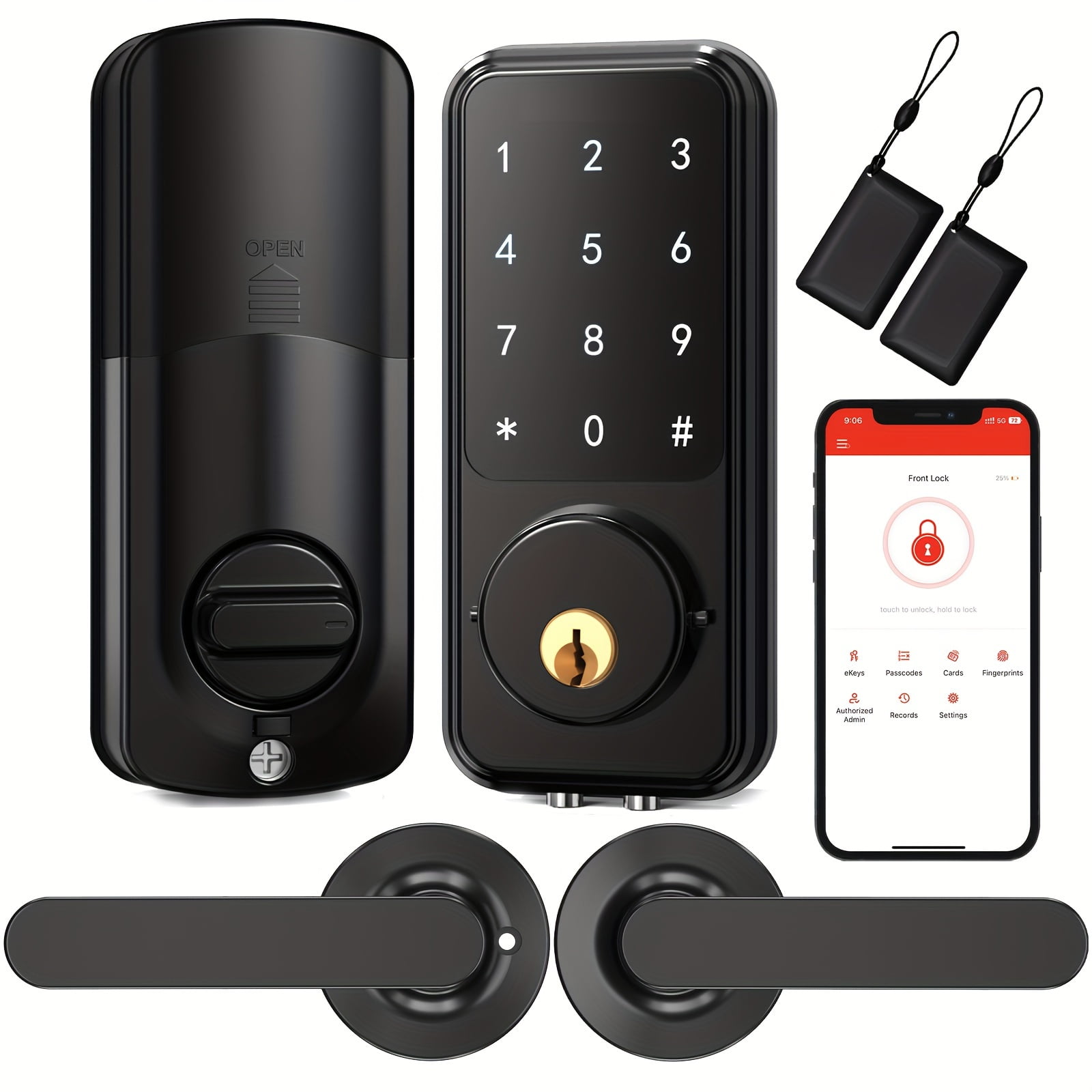 SUGARMOM Smart Front Door Lock Set with 2 Handle M1 Keyless Entry Door Lock Electronic Deadbolt ...
