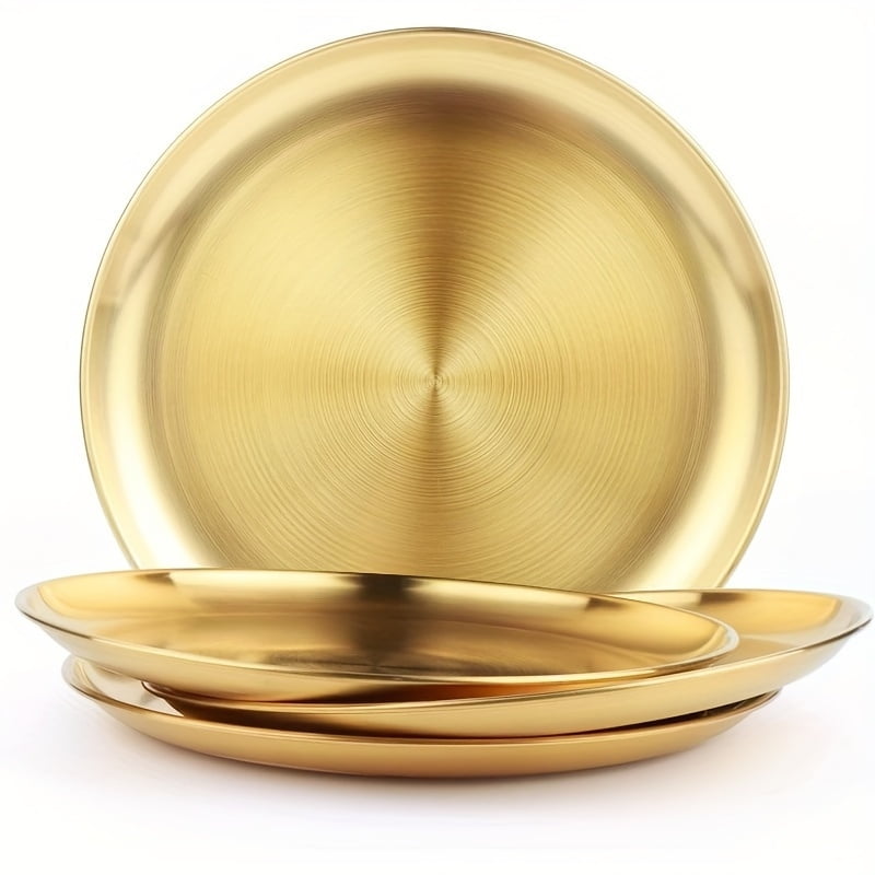 SUGARMOM Stainless Steel Dinner Plates Set - Brushed Metal Finish ...