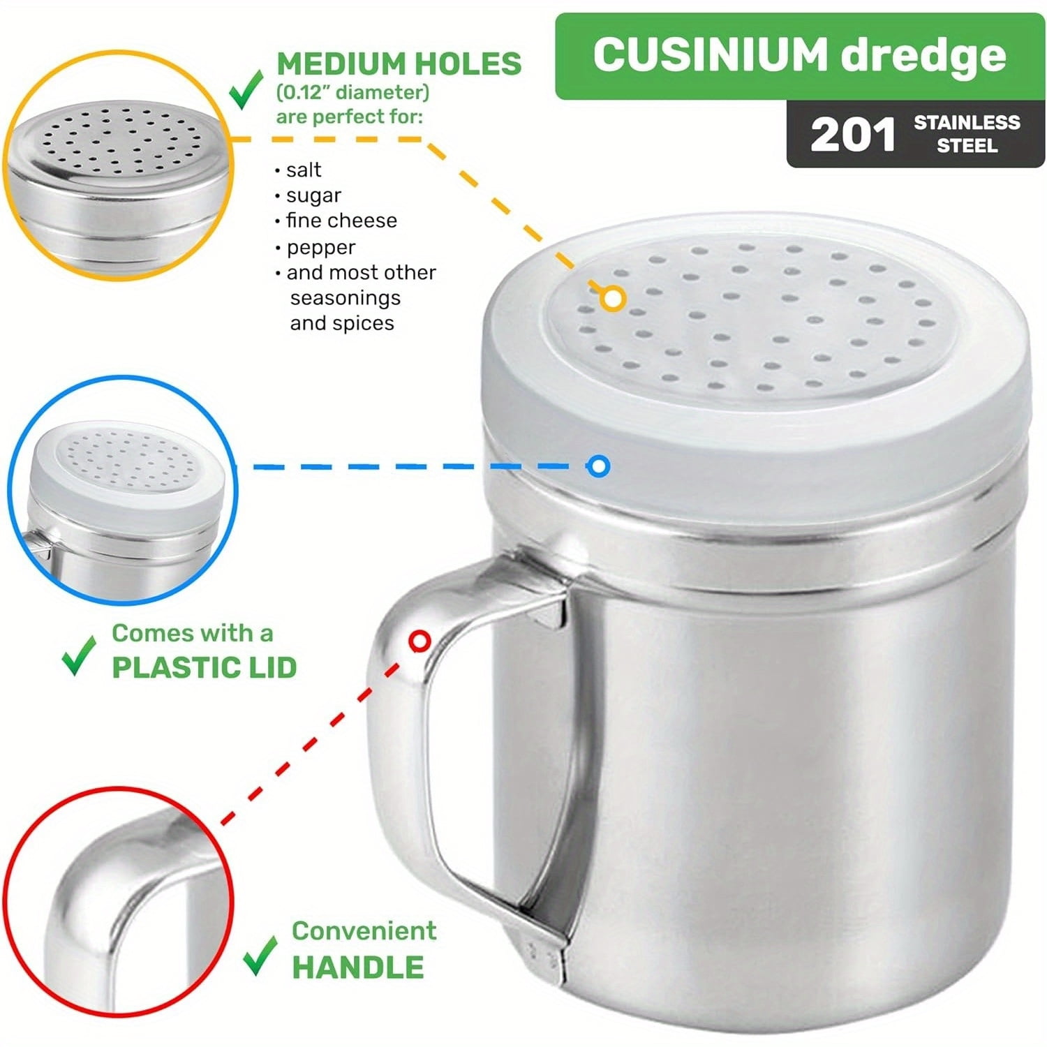SUGARMOM Stainless Steel Salt & Pepper Shakers with Handles - 10oz ...