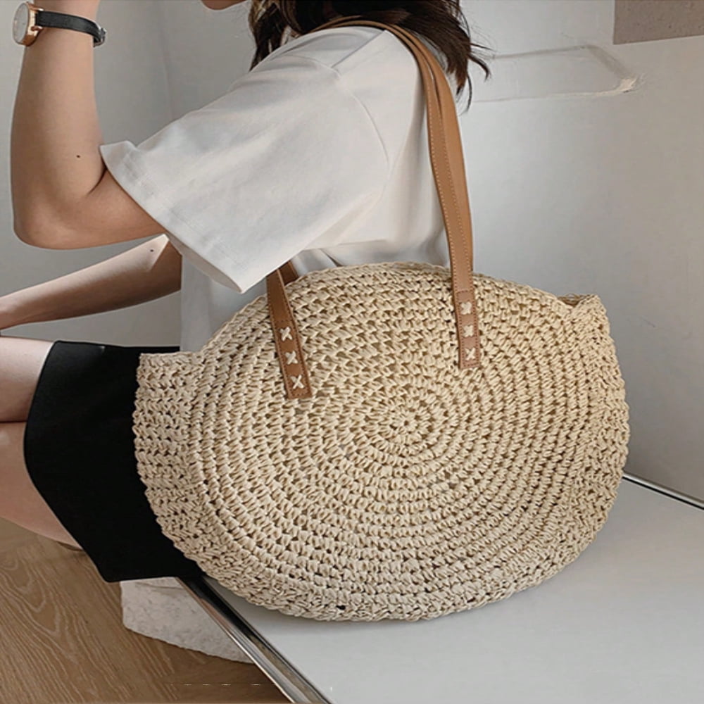 SUGARMOM Summer Round Straw Bags For Women Rattan Shoulder Bag Travel ...