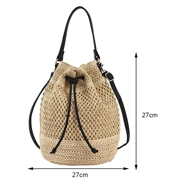 SUGARMOM Summer Straw Shoulder Bags Drawstring Women‘s Straw Bucket Bag ...