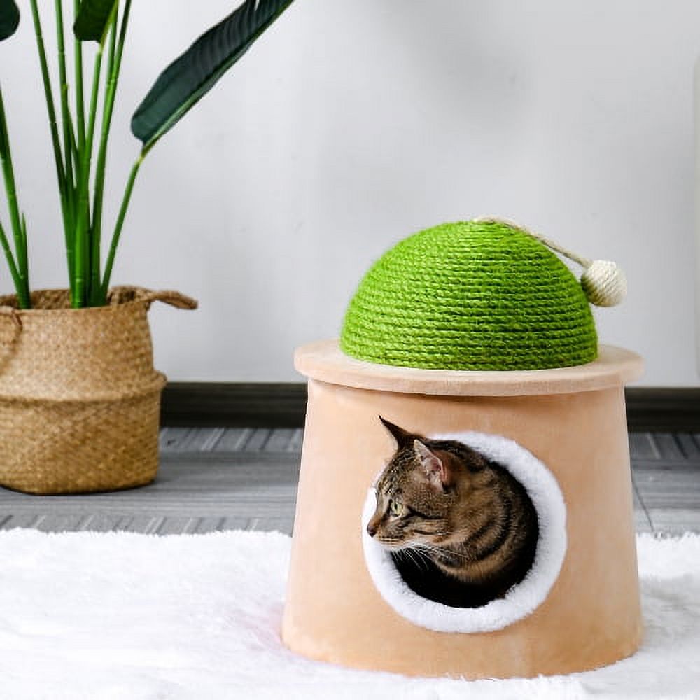 SUGIFT 14.6 Inch Cactus Cat Cave House with Sisal Scratching Post and ...