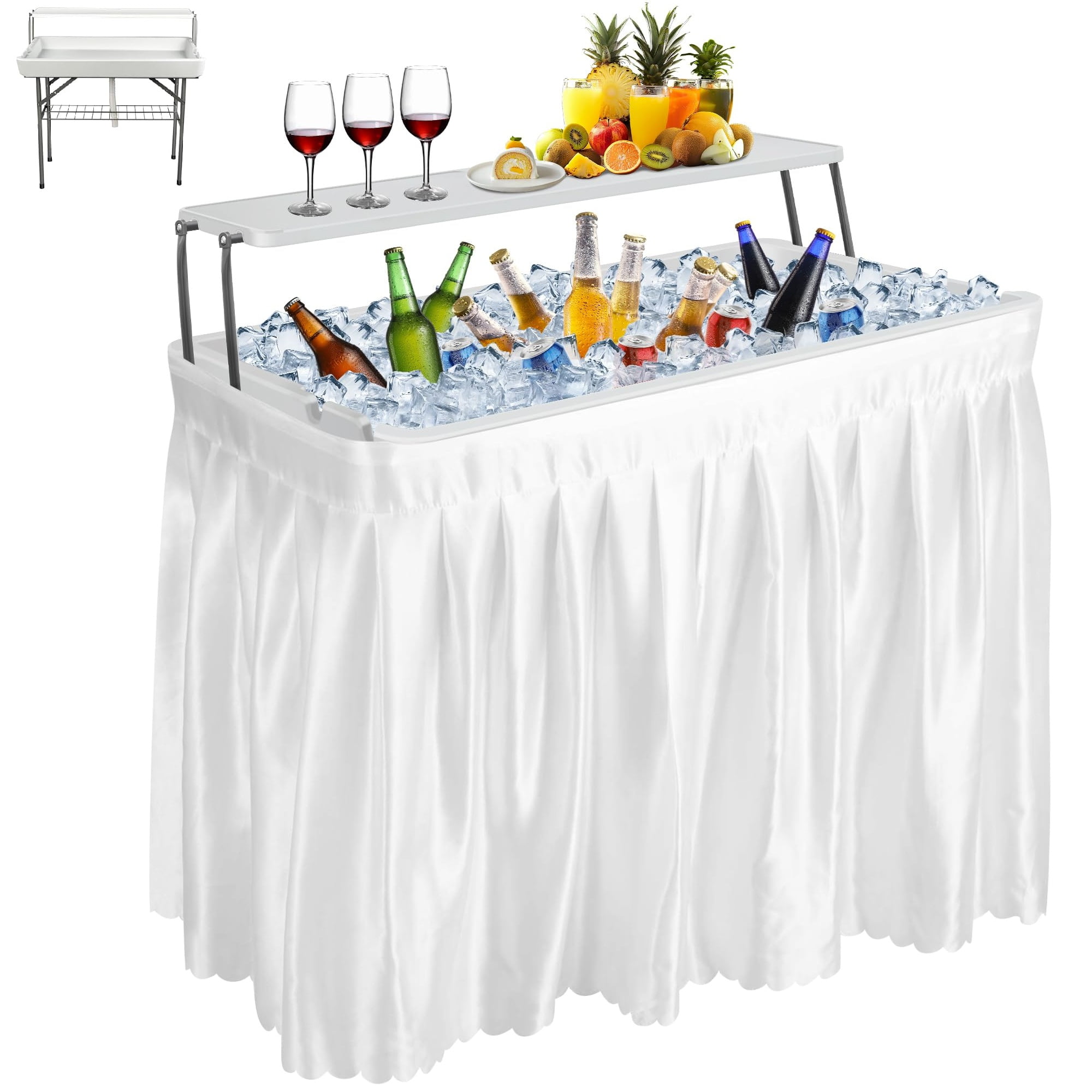 SUGIFT 2-Tier Ice Cooler Table, Chill Table with Skirt & Drain Hose ...