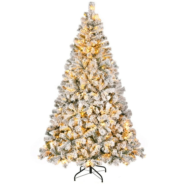 SUGIFT 6.5ft Premium Christmas Tree, Snow Flocked Pine 1000 Branches ...