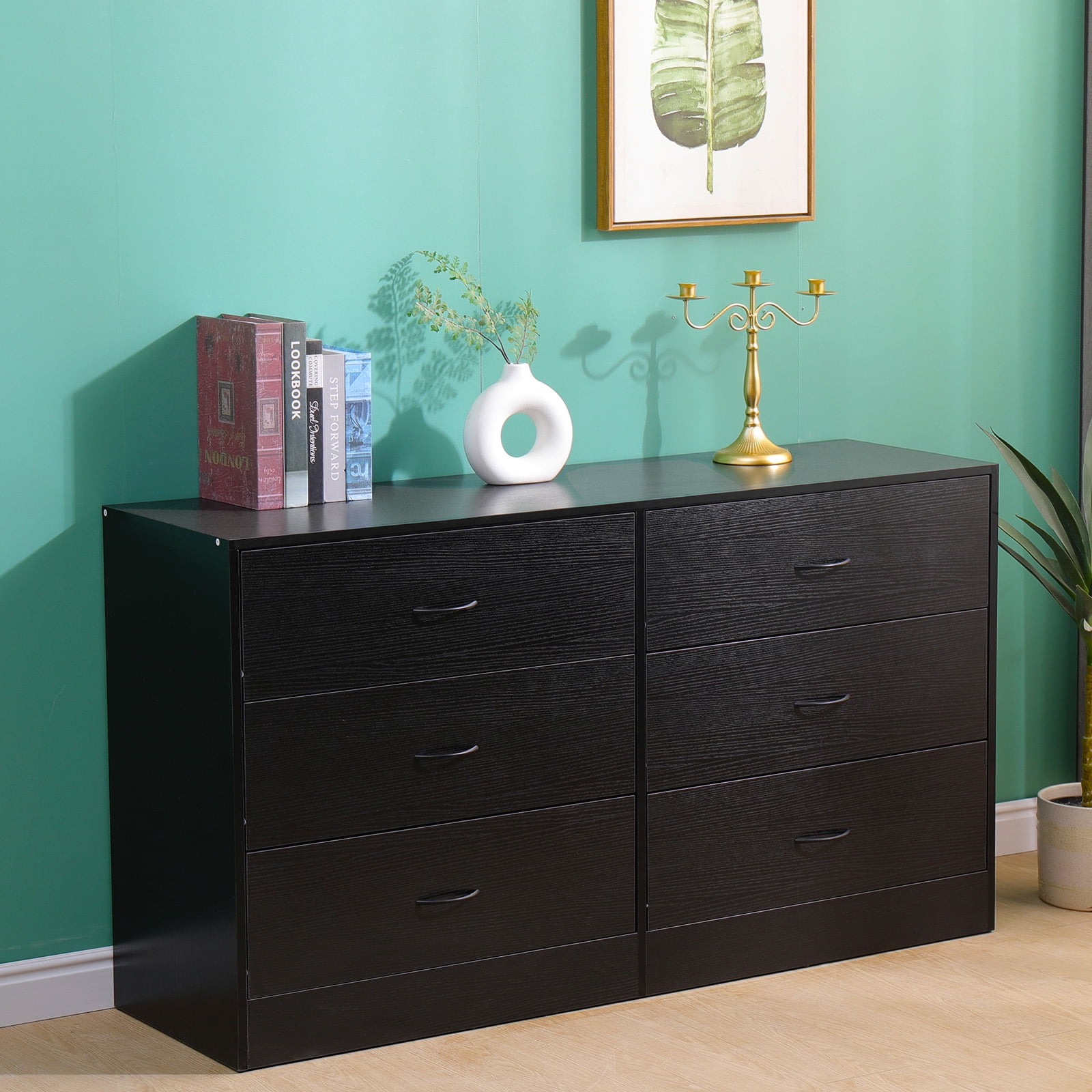 SUGIFT 6 Drawer Dresser, Modern Wood Chest of Drawers for Bedroom ...