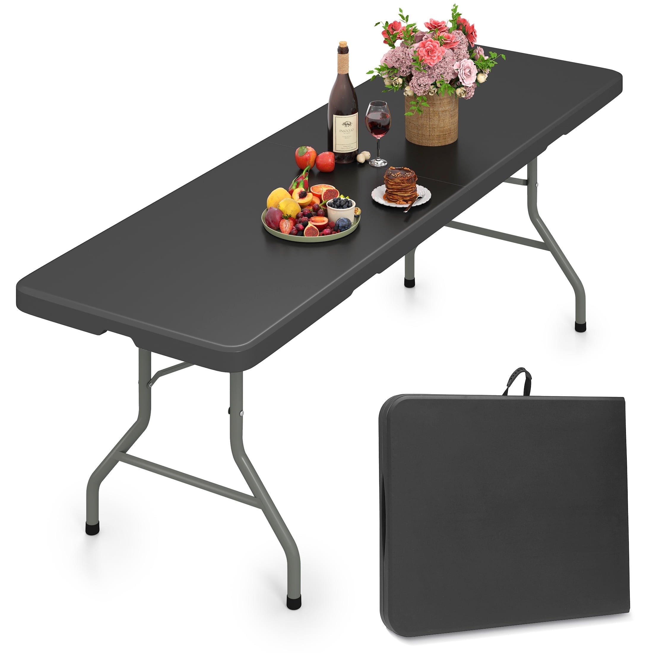 Harigal 8ft Folding Table Portable Fold-in-Half Design with Handle ...