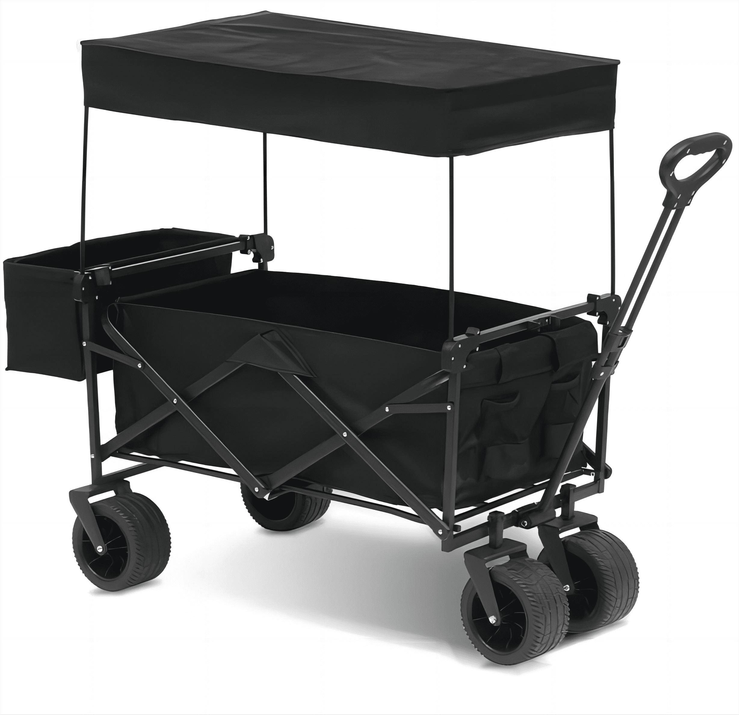 SUGIFT Black Foldable Utility Wagon Cart with Wide Carrying Capacity ...