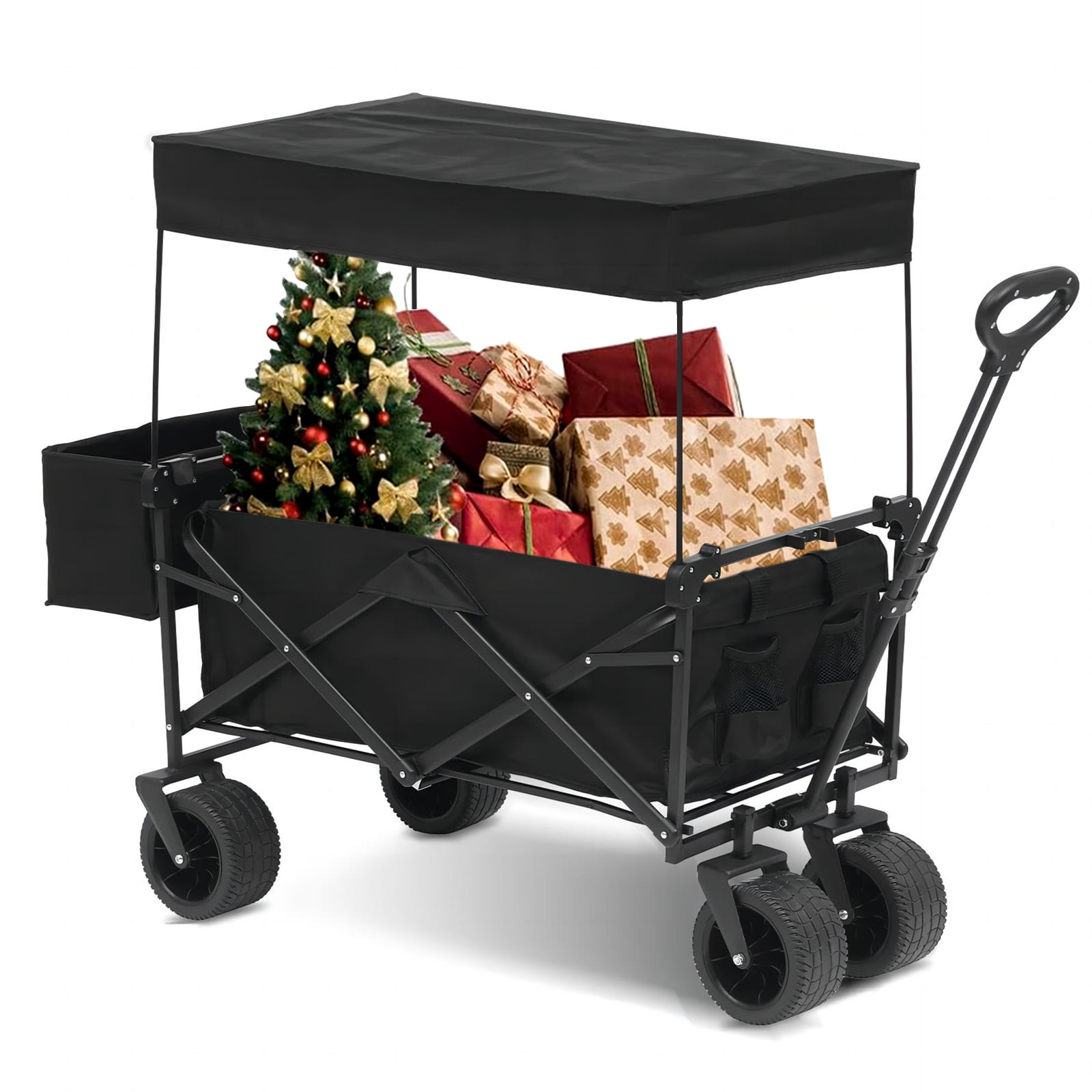SUGIFT Black Wagon Cart with Wheels Foldable Collapsible Utiity Wagon ...