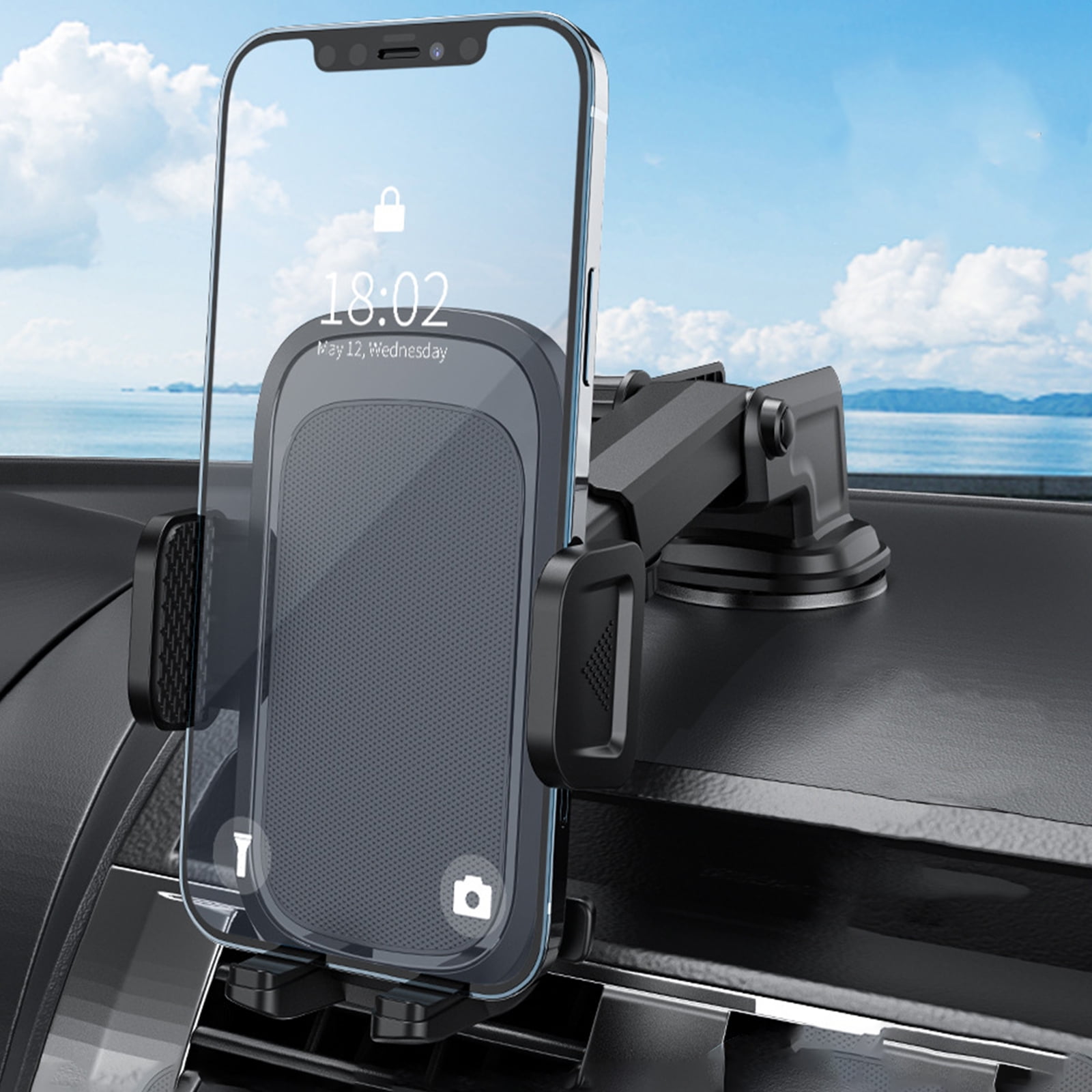 SUGIFT Car Mount One Touch Dashboard & Windshield Phone Holder, Black ...