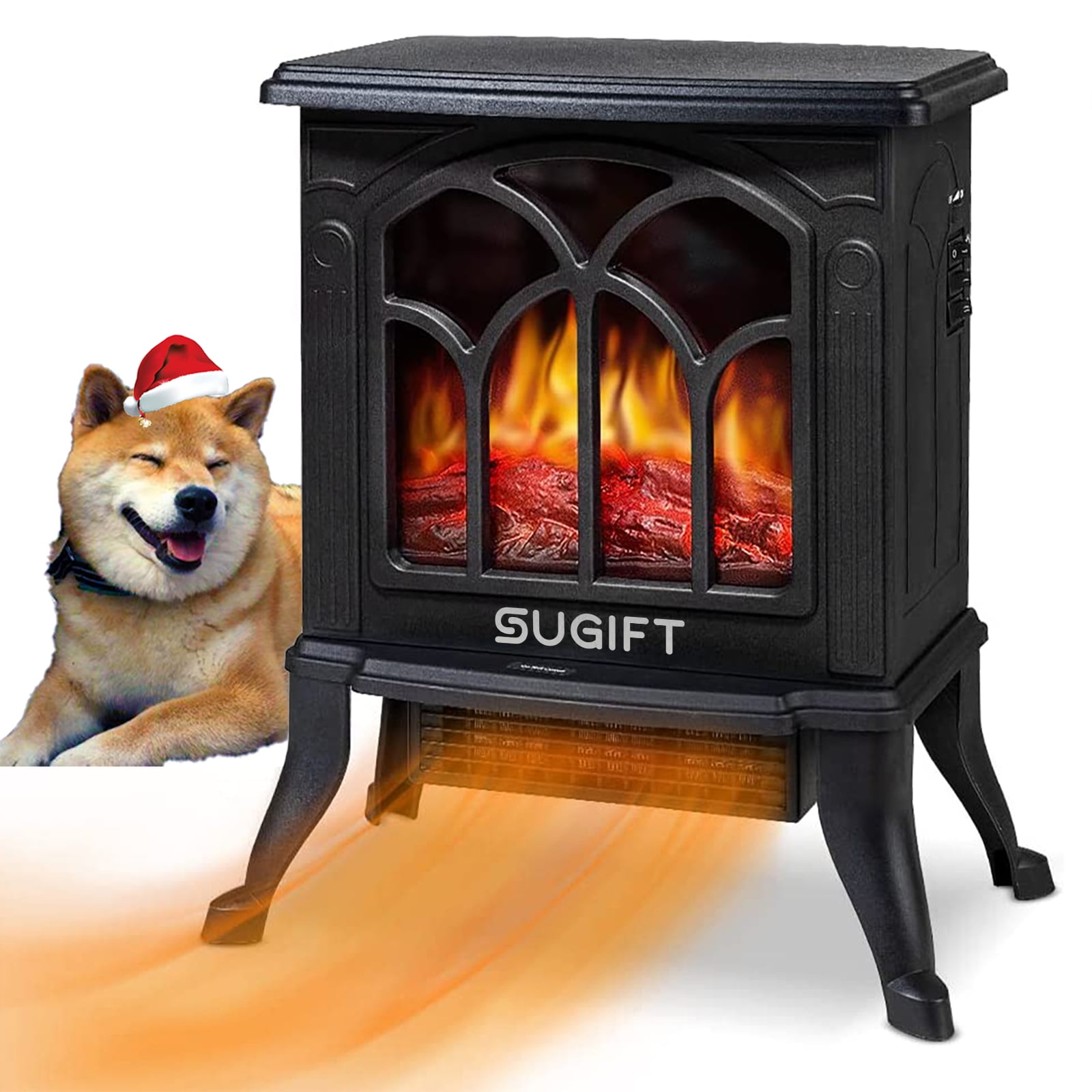 SUGIFT Electric Fireplace, 1500W Portable Infrared Stove Heater, Black ...
