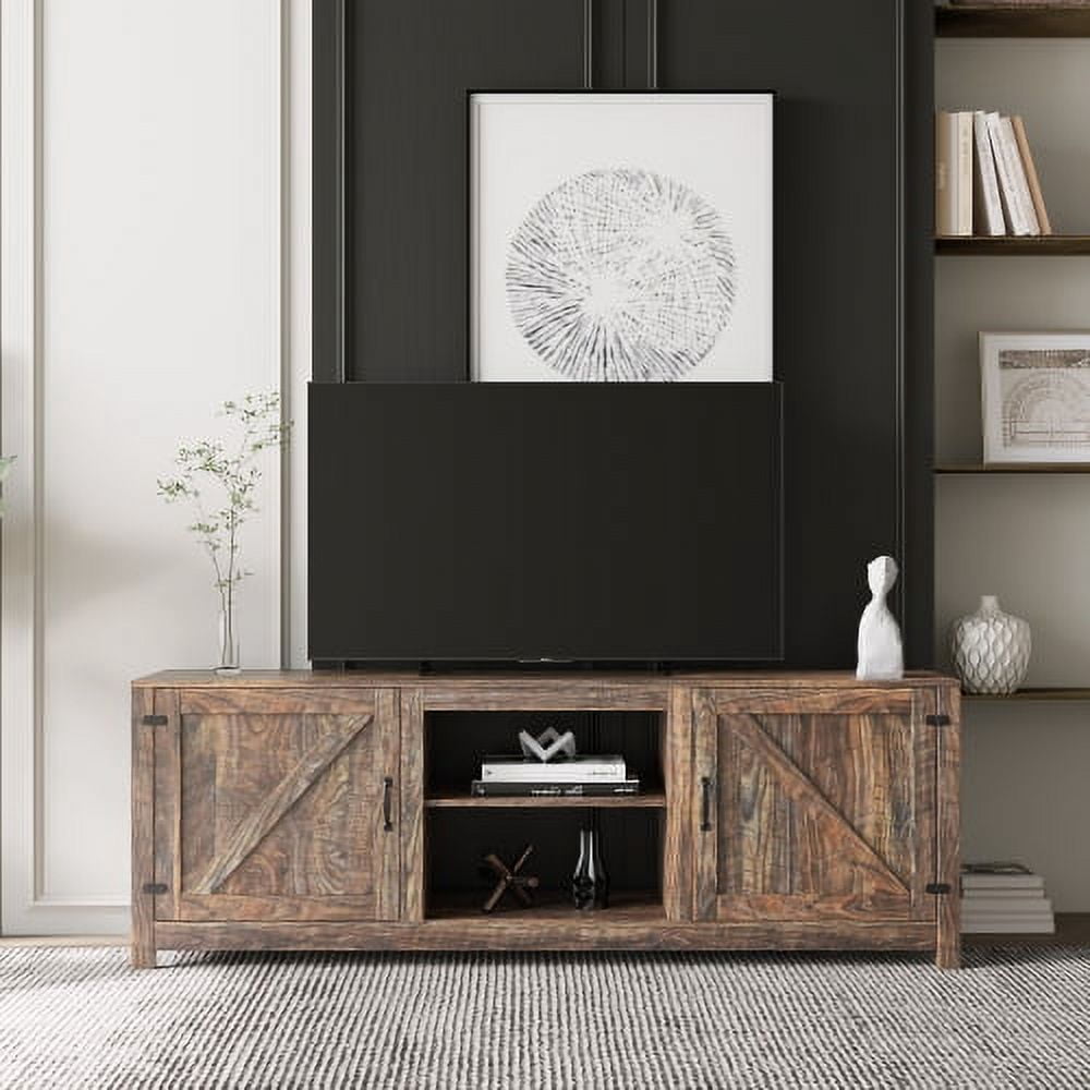 SUGIFT Farmhouse TV Stand, Wood Entertainment Center Media Console with ...