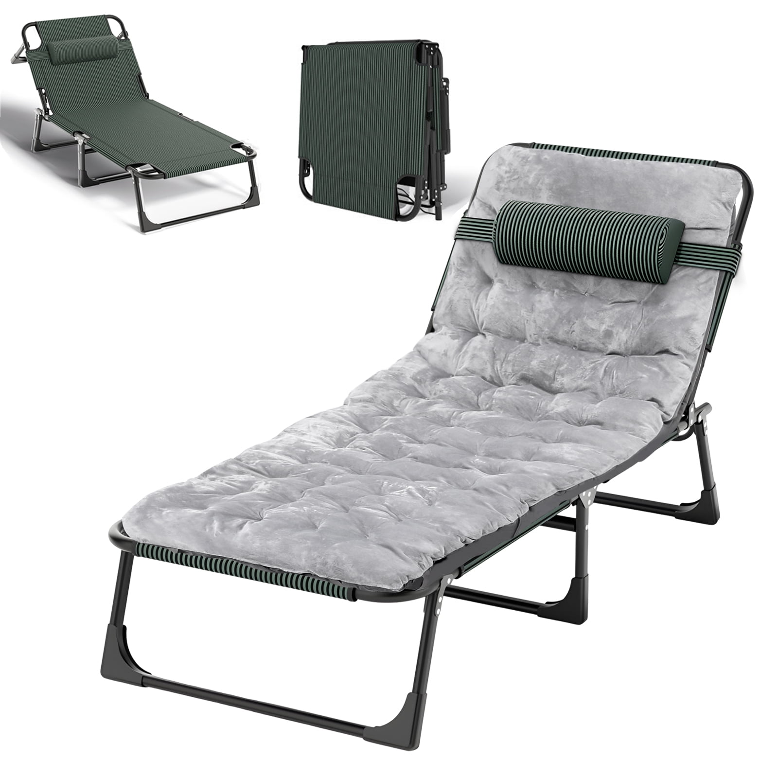 SUGIFT Folding Camping Cot Bed W/Mat for Adults, Adjustable 4 Position ...