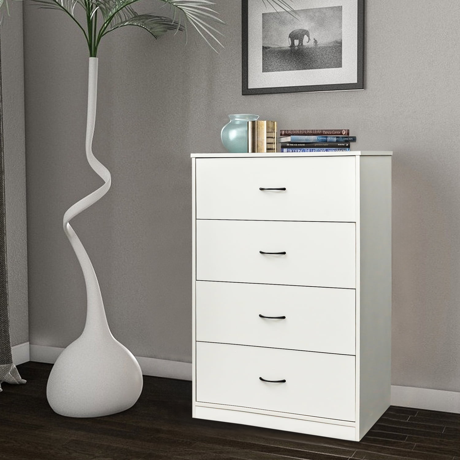 SUGIFT Modern Grey 4 Drawer Dresser Storage Cabinet Dresser Organizer ...