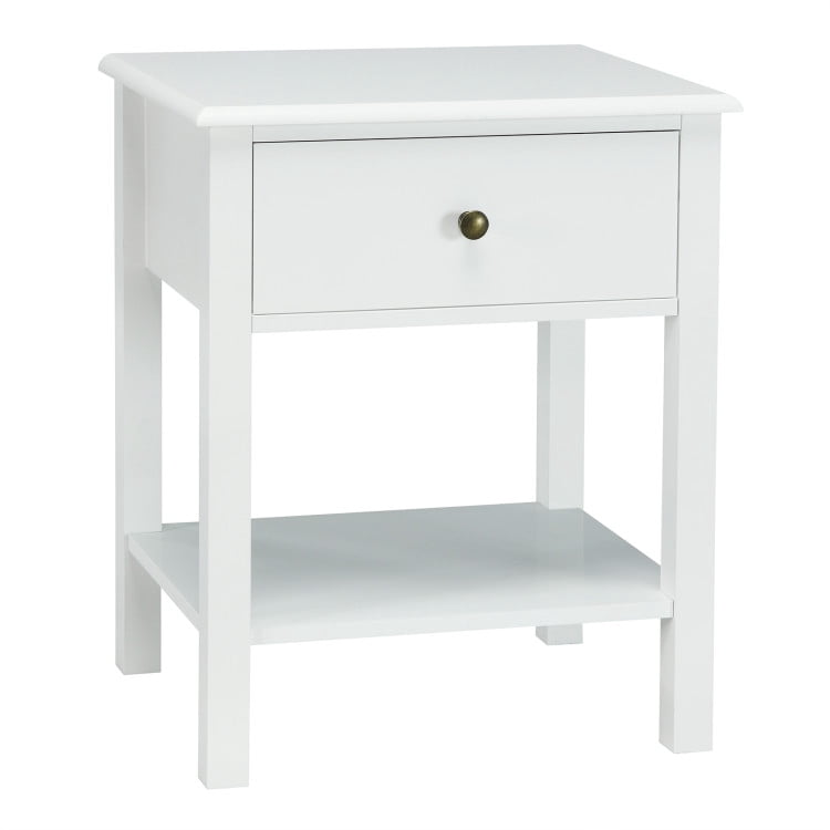 SUGIFT Nightstand End Table with Drawer and Shelf White - Walmart.com