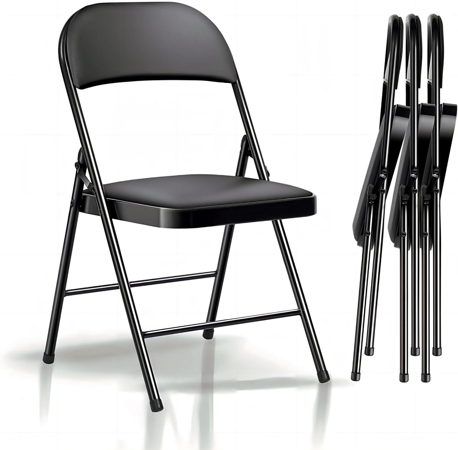 SUGIFT 4-Pack Black Metal Folding Chair with Vinyl Padding and Foldable ...