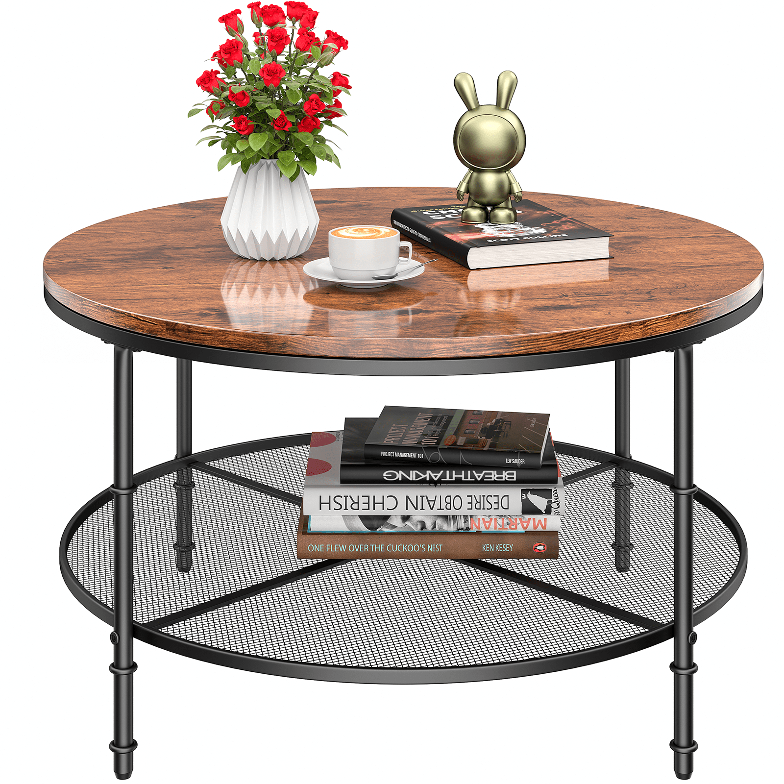 SUGIFT Round Coffee Table with Storage, 36" Small Coffee Table, 2 Tier ...