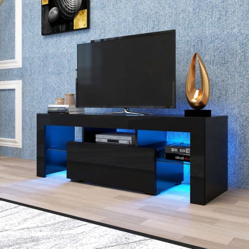 SUGIFT TV Stand with LED RGB Lights Flat Screen TV Cabinet Black ...