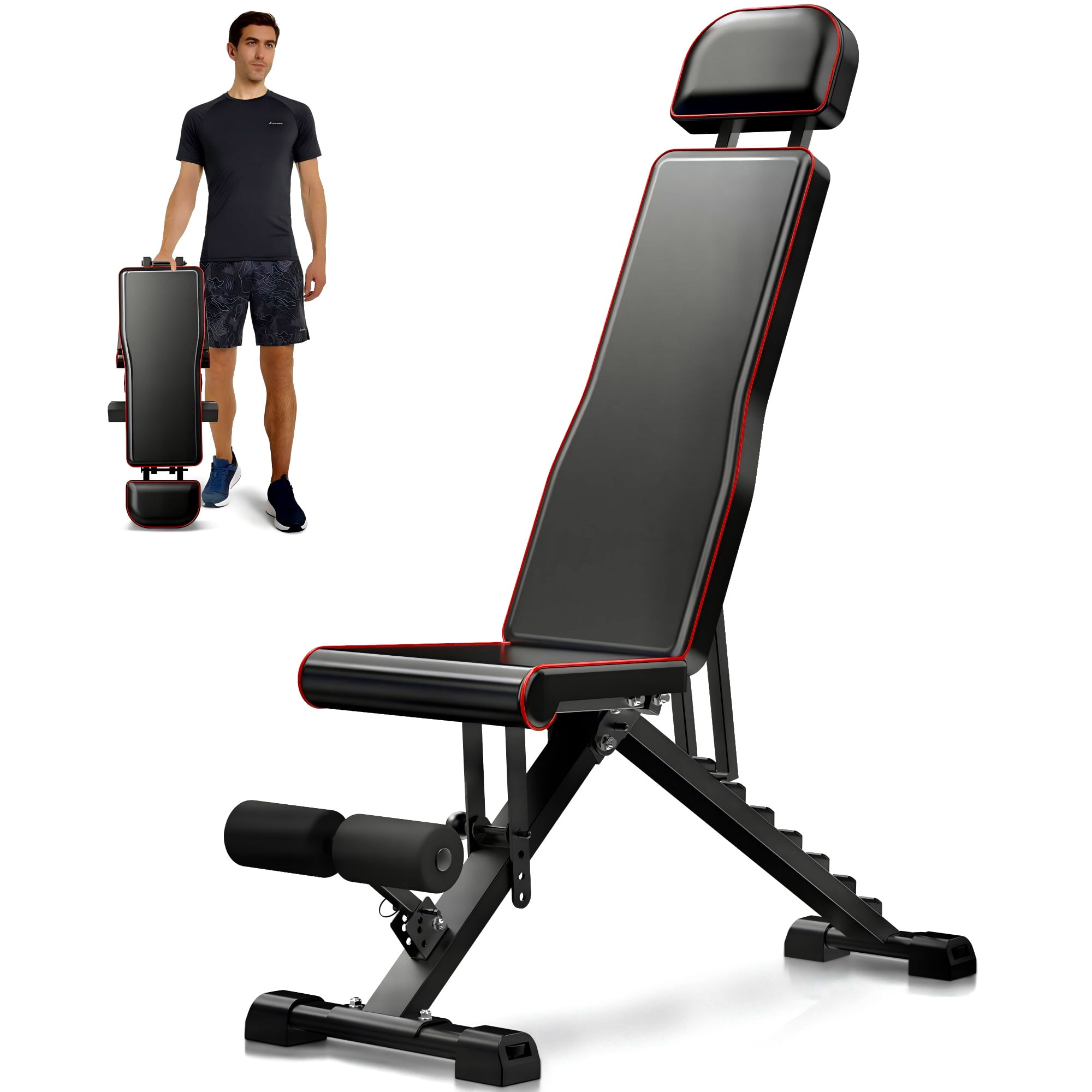 SUGIFT Weight Bench, 650LB Adjustable Strength Training Bench for Full ...