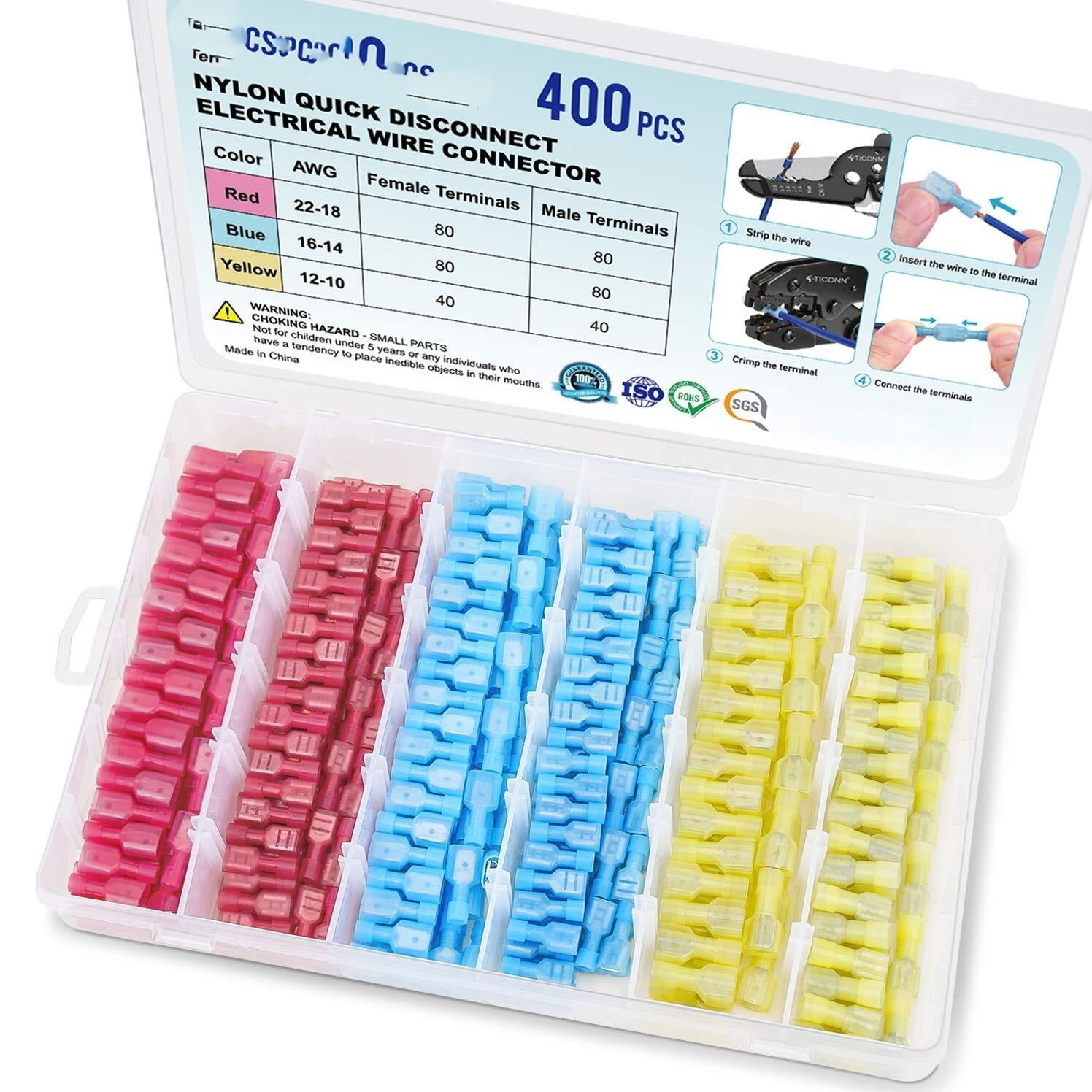 SUGUANGHUI 400 Pcs Nylon Spade Quick Disconnect Connectors Kit ...