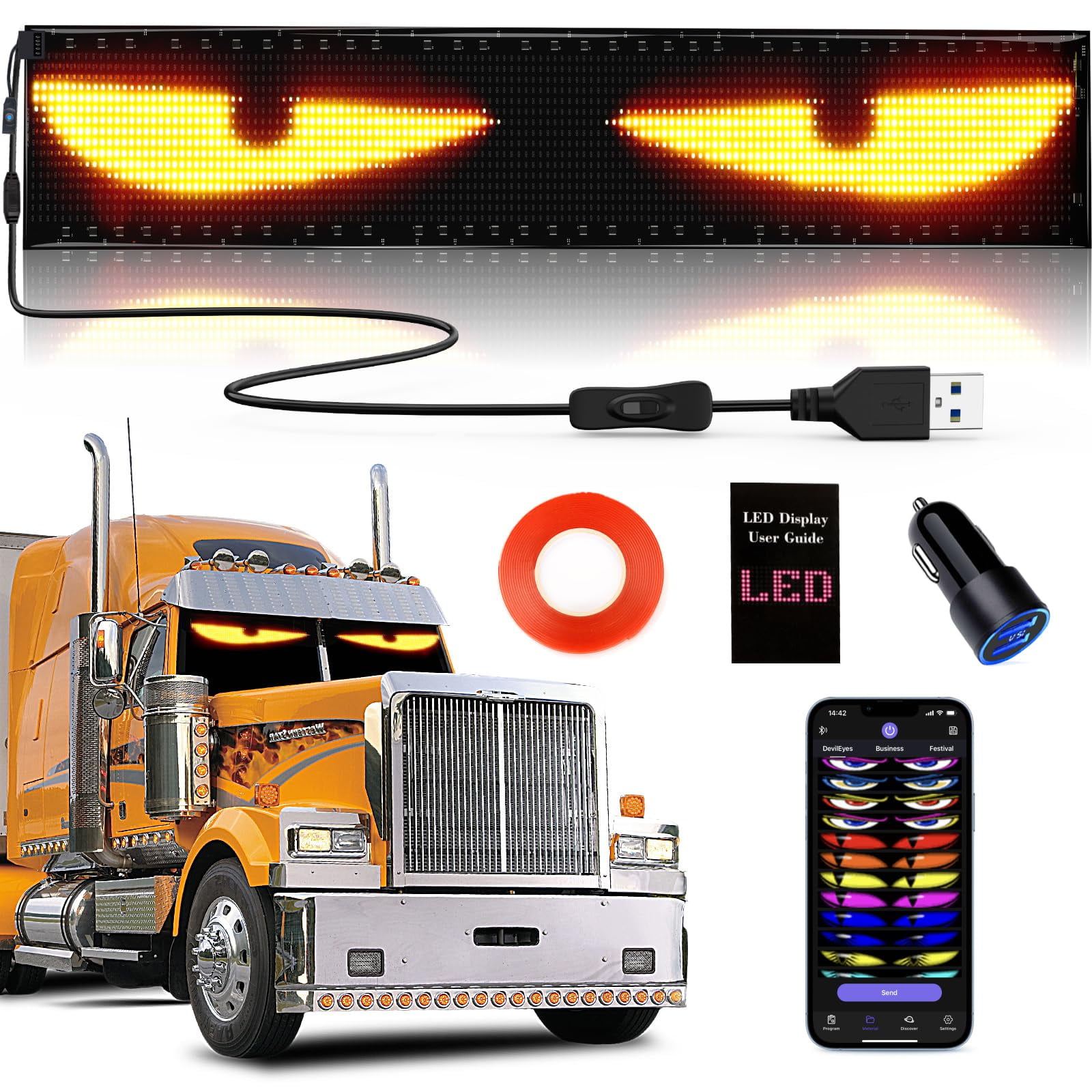 SUGUANGHUI 59''x6.6'' Large Flexible LED Eyes for Truck Windshield ...