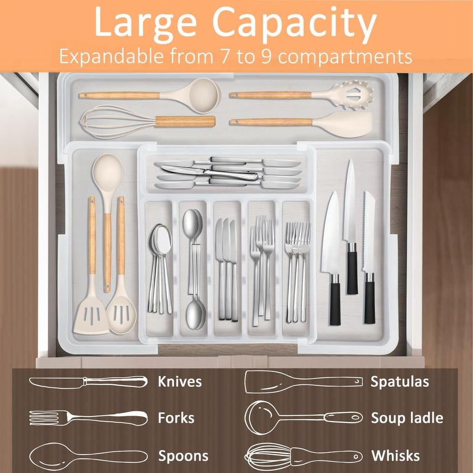 Silverware Organizer Expandable Kitchen Utensil Drawer Organizer with 9 ...