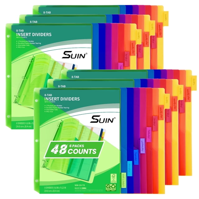 SUIN 8-Tab Binder Dividers with Pockets, for 3 Ring Binder, Multicolor ...