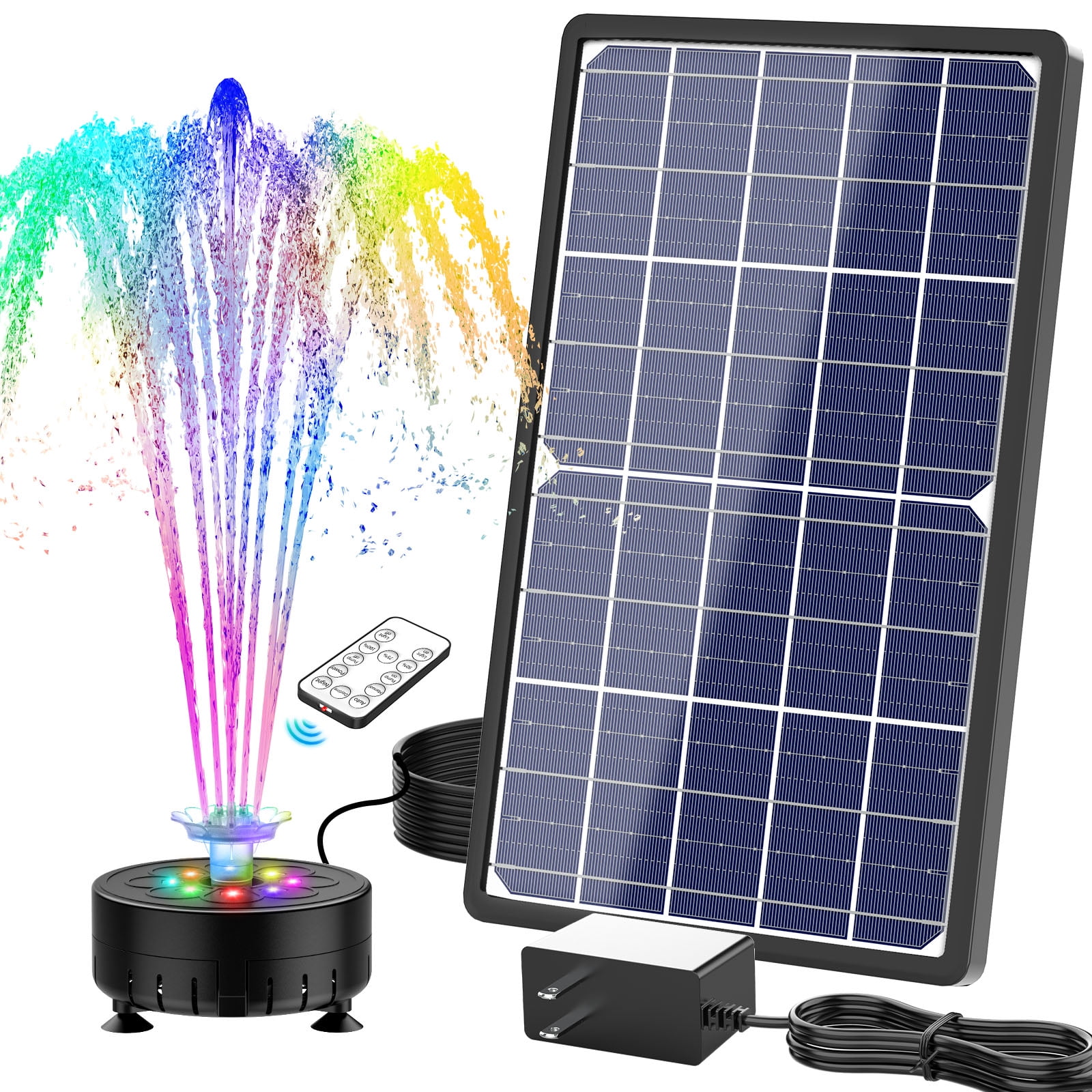 SUJFEE14W Rechargeable Solar Fountain Pump with LED Colorful Lights ...