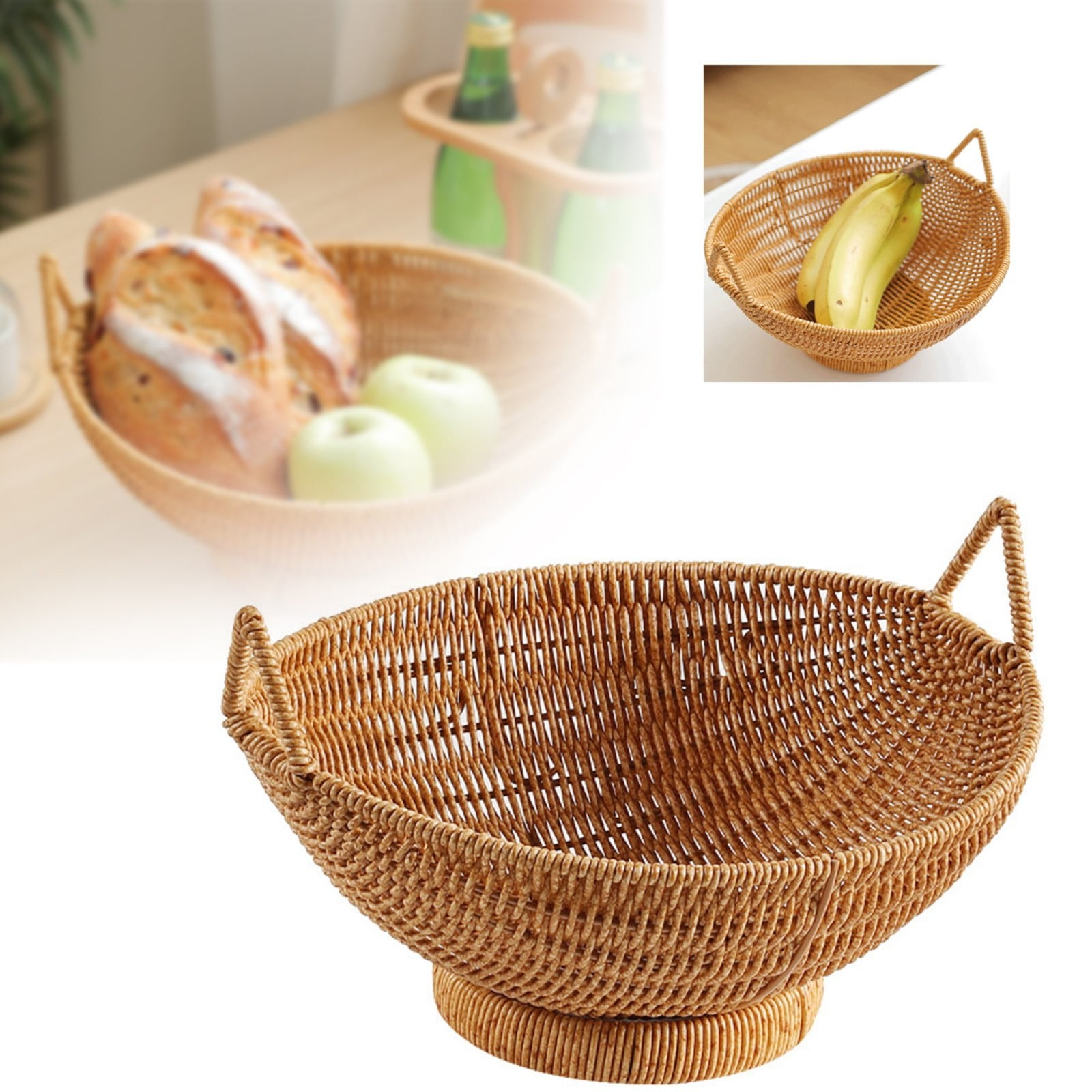 SUJITO Fruit Dish Sundries Basket Bread Serving Tray Wicker Fruit Basket Basket Pedestal Fruit ...