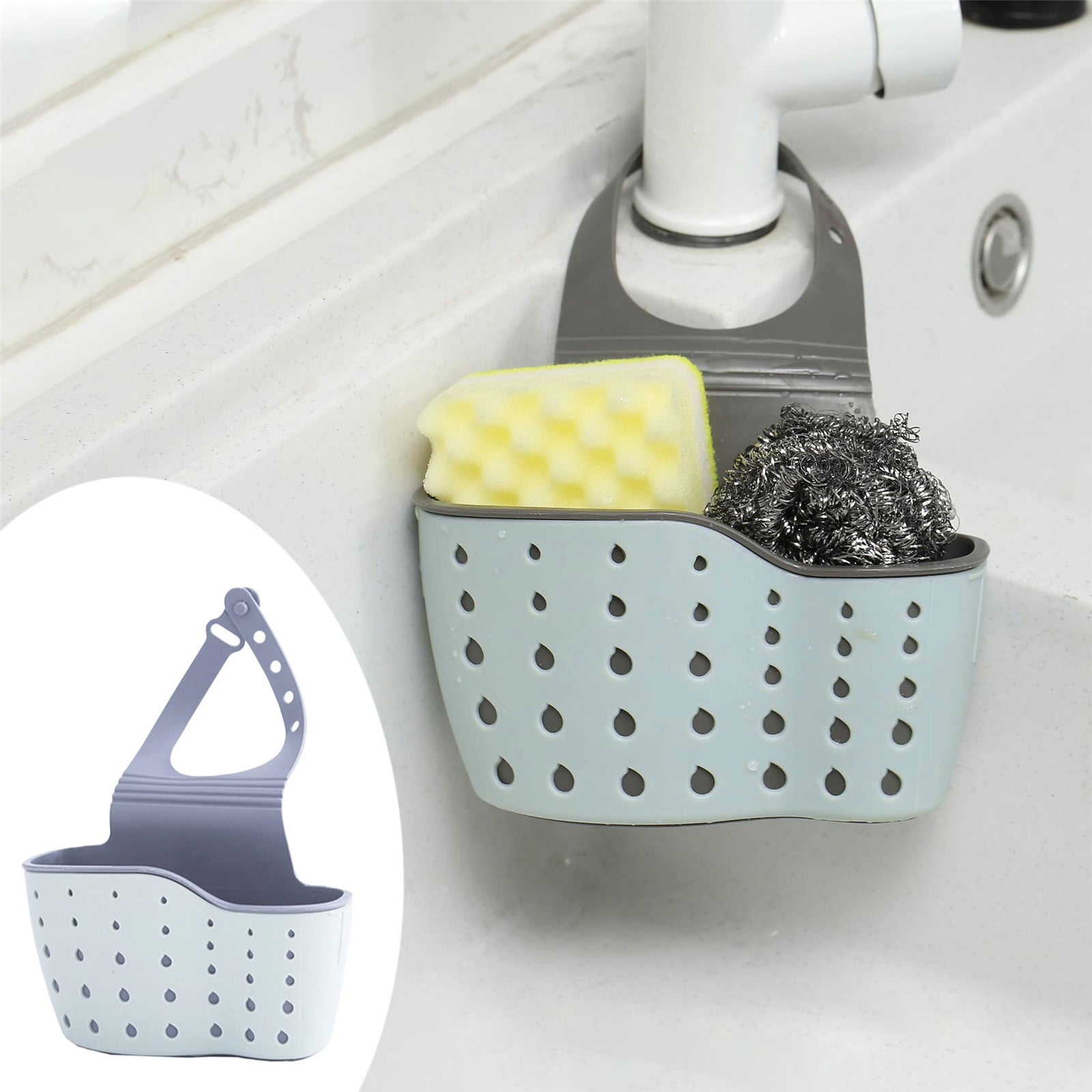 SUJITO Kitchen Sink Rack Soap Sponge Drain Pipe Rack Sink Bag Sponge Rack Drain Pipe Hole ...