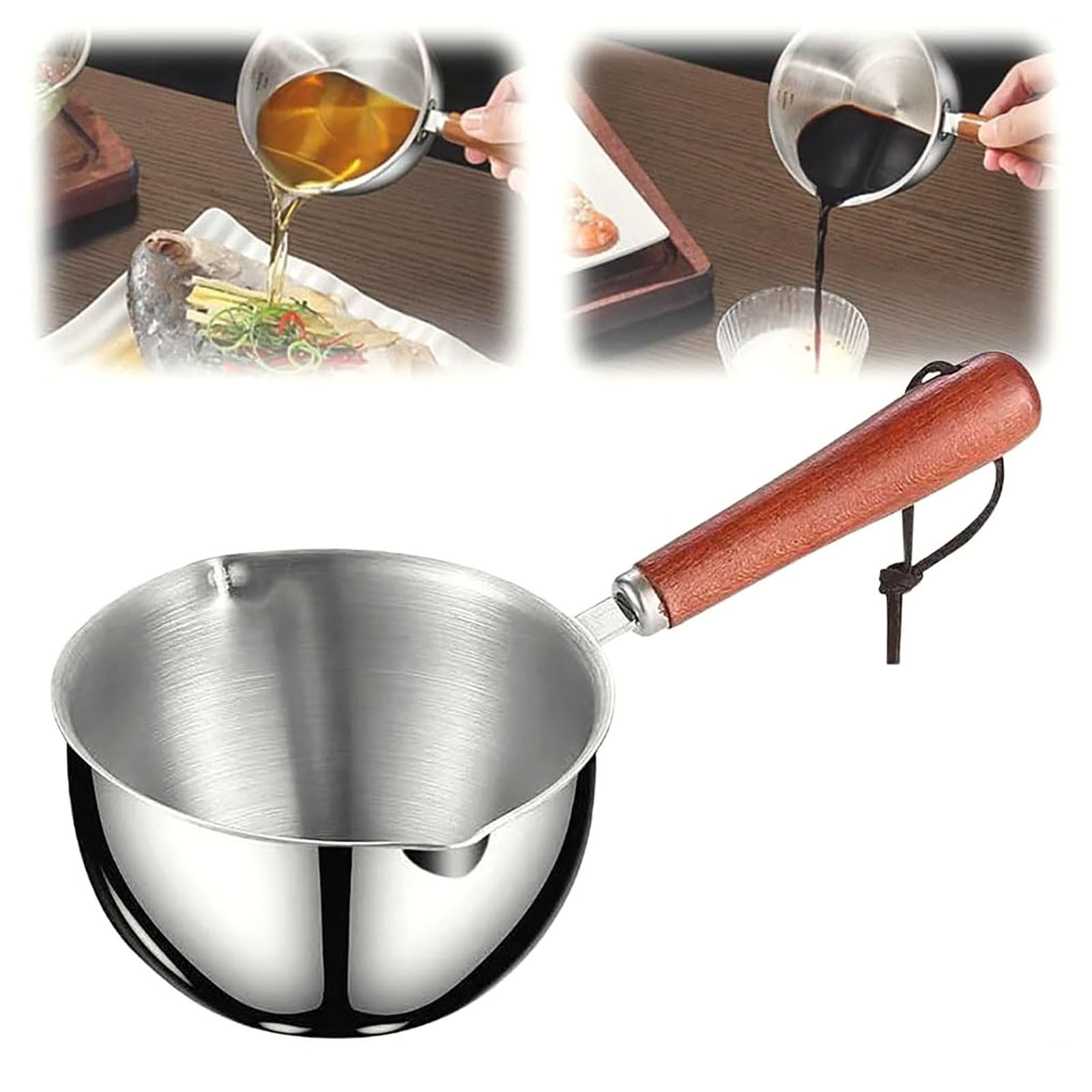 SUJITO Stainless Hot Oil Pot With Wooden Handle New Oil Pot Container ...