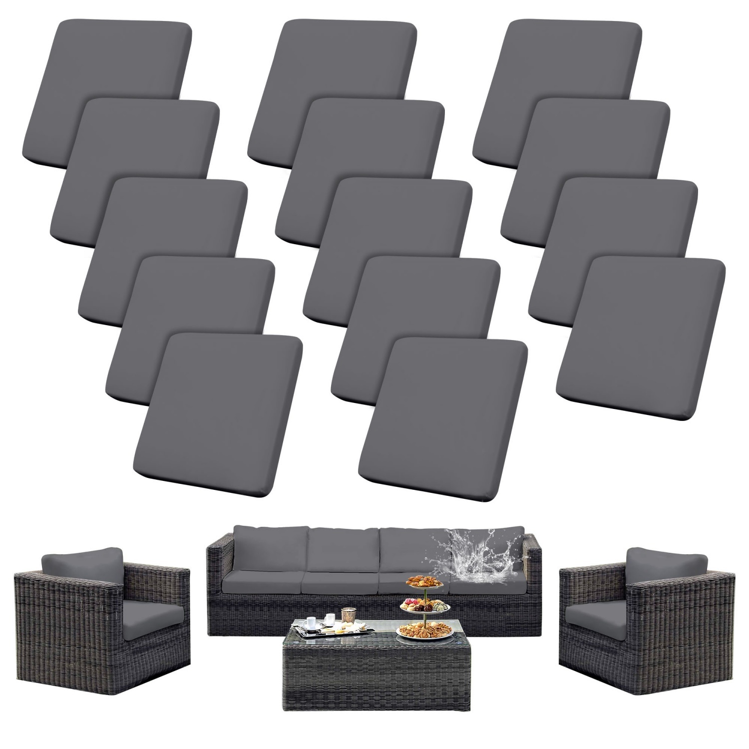 SUKAIKEQA 14-Piece Waterproof Stretch Patio Cushion Covers with Elastic ...