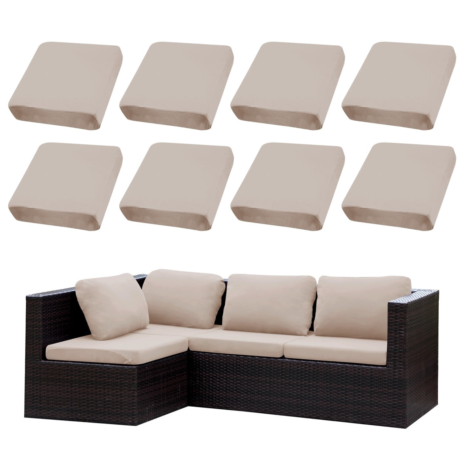 SUKAIKEQA 8-Piece Waterproof Stretch Patio Cushion Covers with Elastic ...