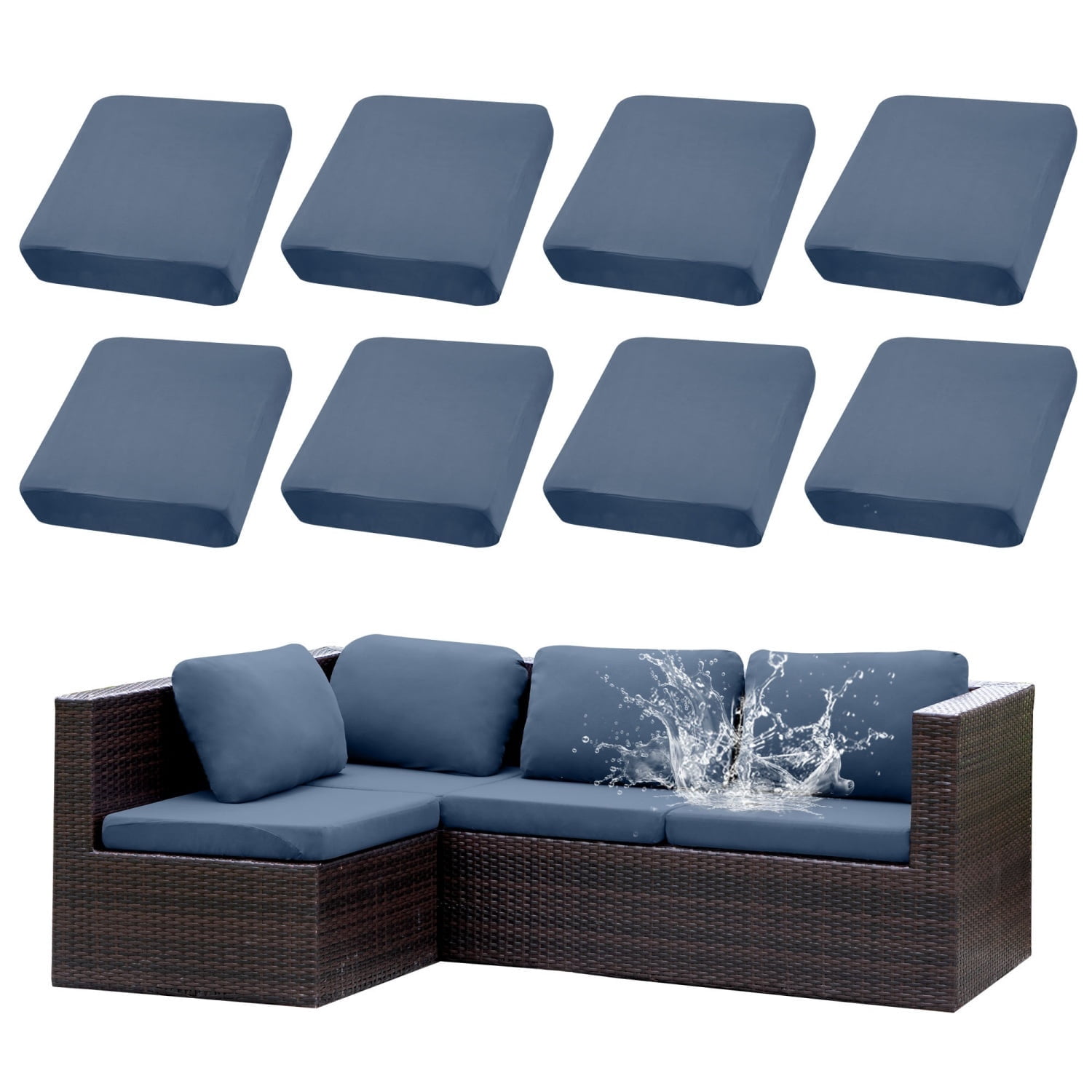 SUKAIKEQA 8-Piece Waterproof Stretch Patio Cushion Covers with Elastic ...