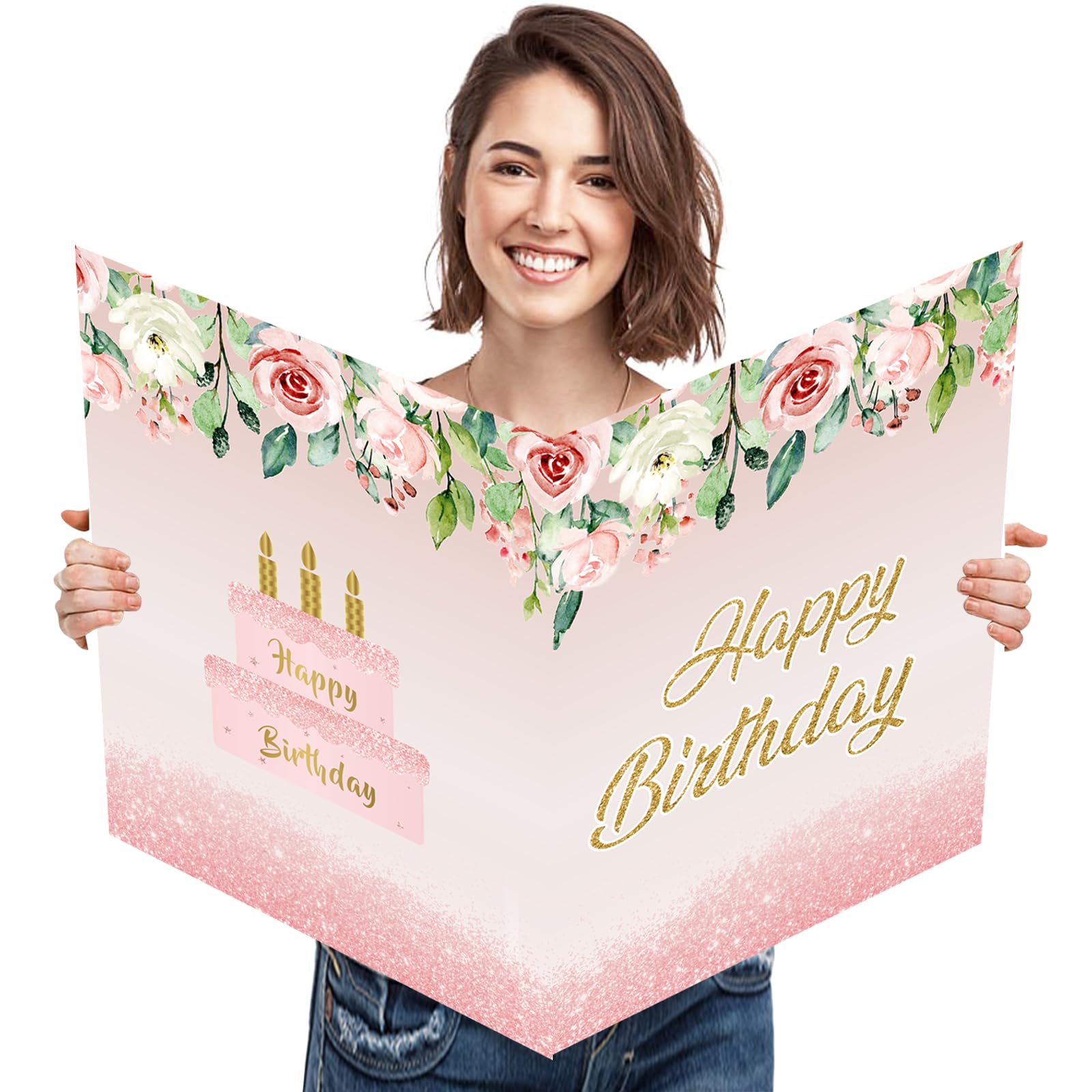 SULICRE Giant Birthday Card with Envelope, SMR22 x Inch Rose Gold ...