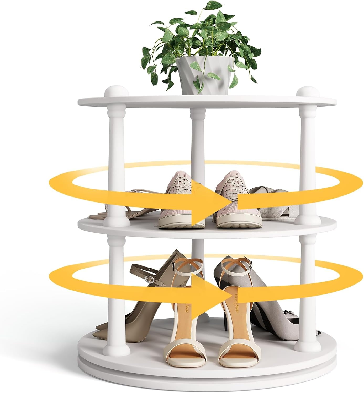 SULIVES, 360 Spinning Rotating Shoe Rack Tower, 2 Tier Lazy Susan ...