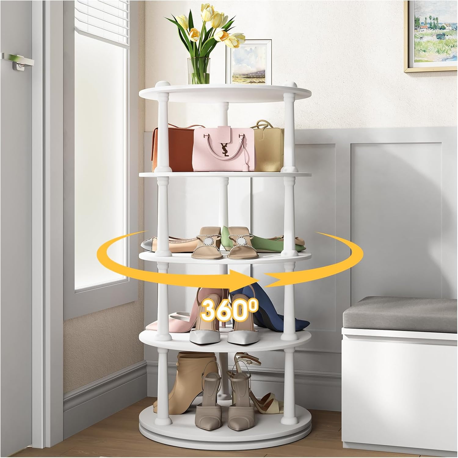 SULIVES, 360 Spinning Rotating Shoe Rack Tower, 4 Tier Lazy Susan ...