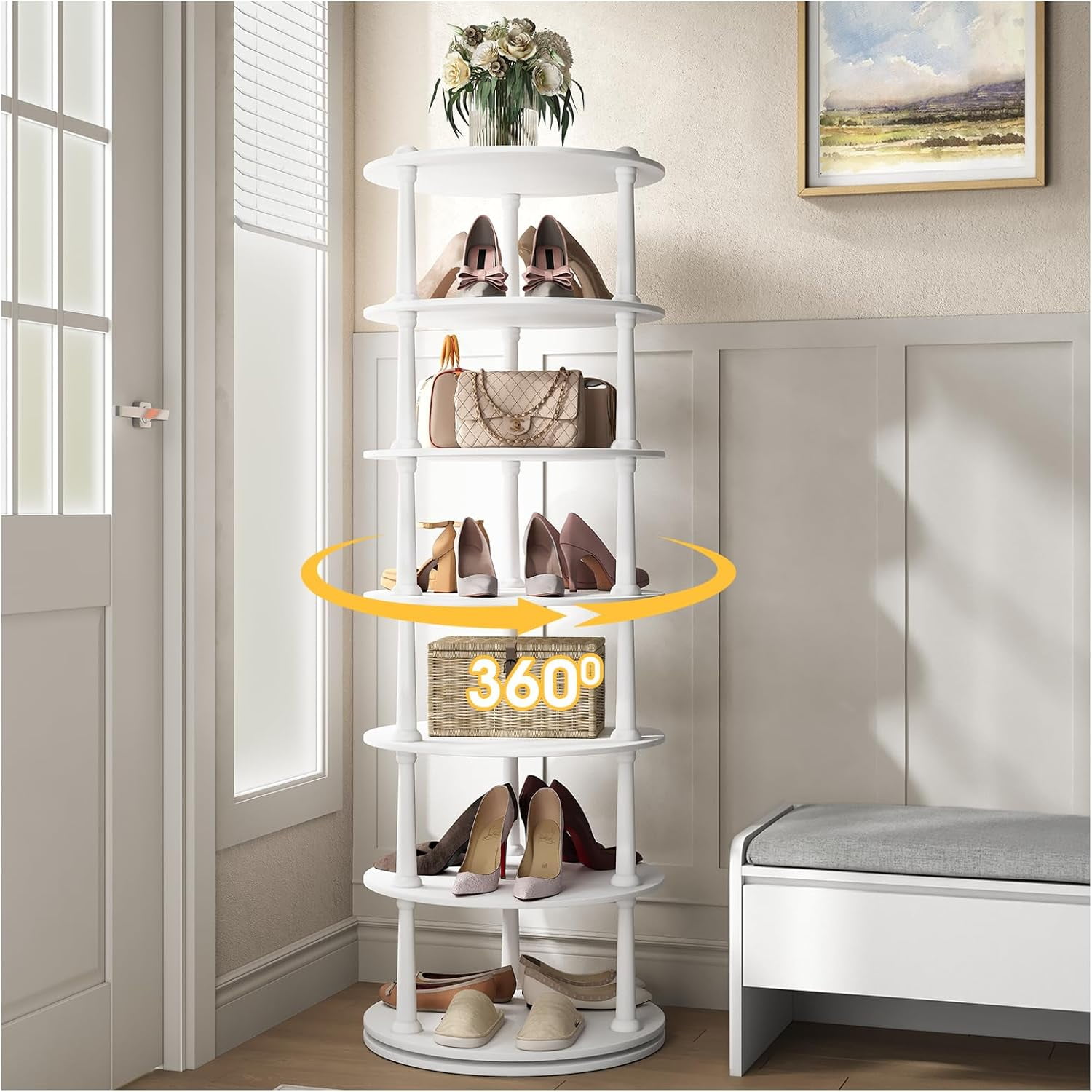 SULIVES, 360 Spinning Rotating Shoe Rack Tower, 6 Tier Lazy Susan ...