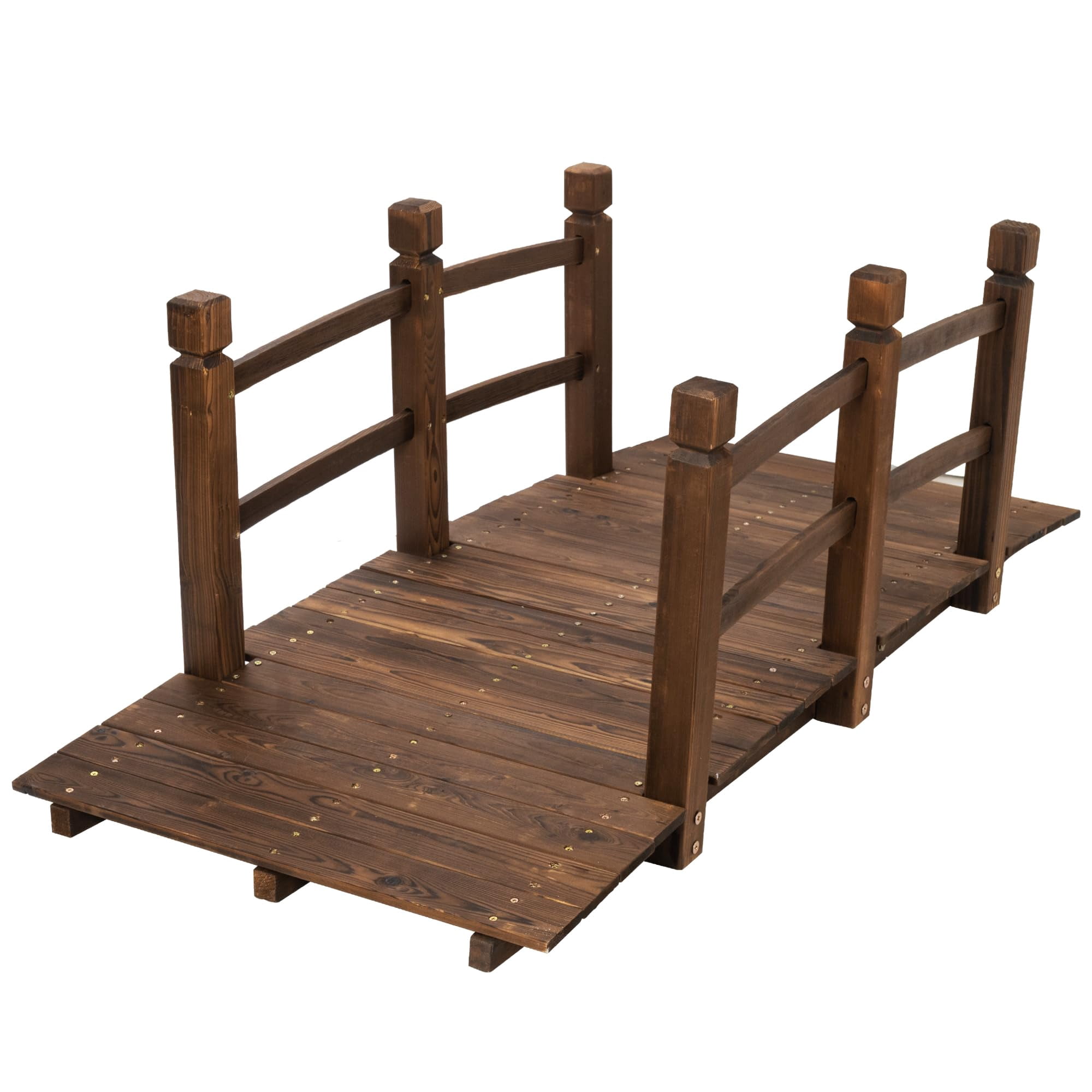 SULIVES 5ft Wooden Garden Bridge - Arch Design with Safety Rails ...