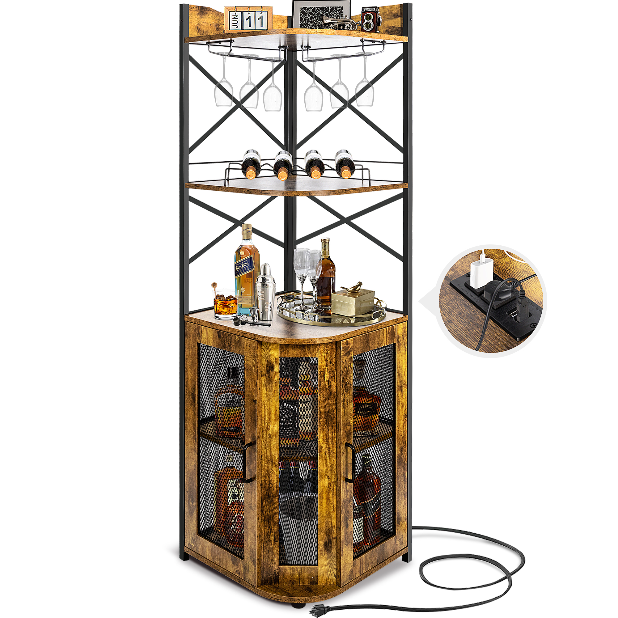 FM FURNITURE Leah Corner Bar Cabinet Black Wengue / Pine Engineered ...